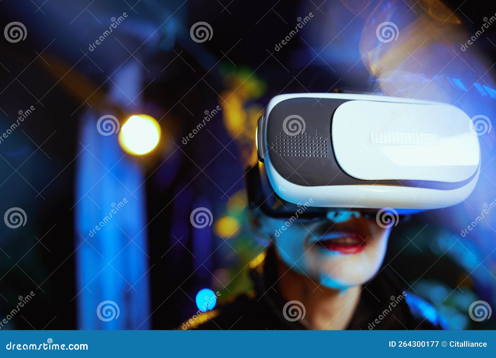 Closeup on Woman in Metaverse in Vr Goggles Stock Image - Image of ...