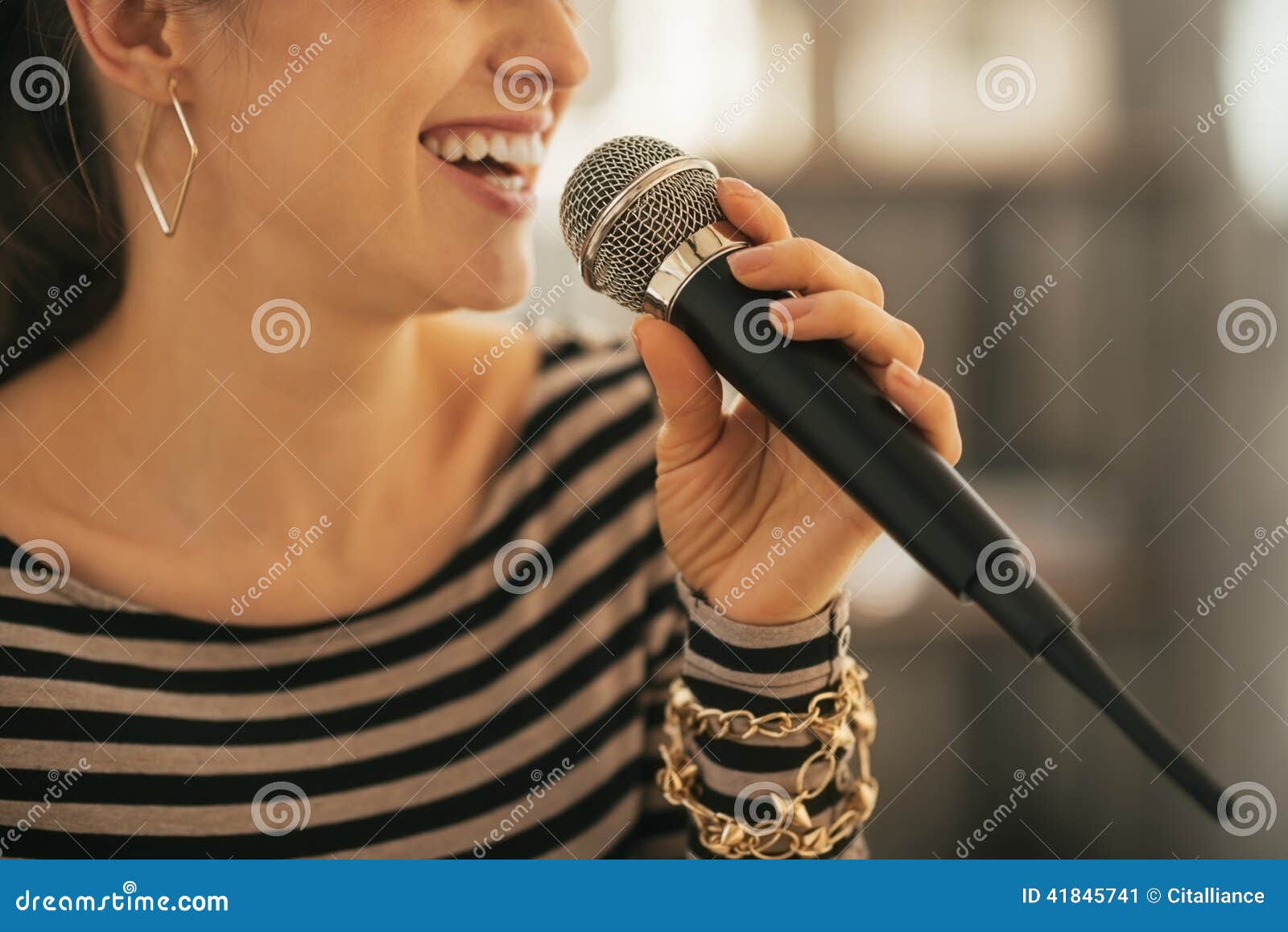 Closeup on Woman Singing with Microphone Stock Image - Image of life ...