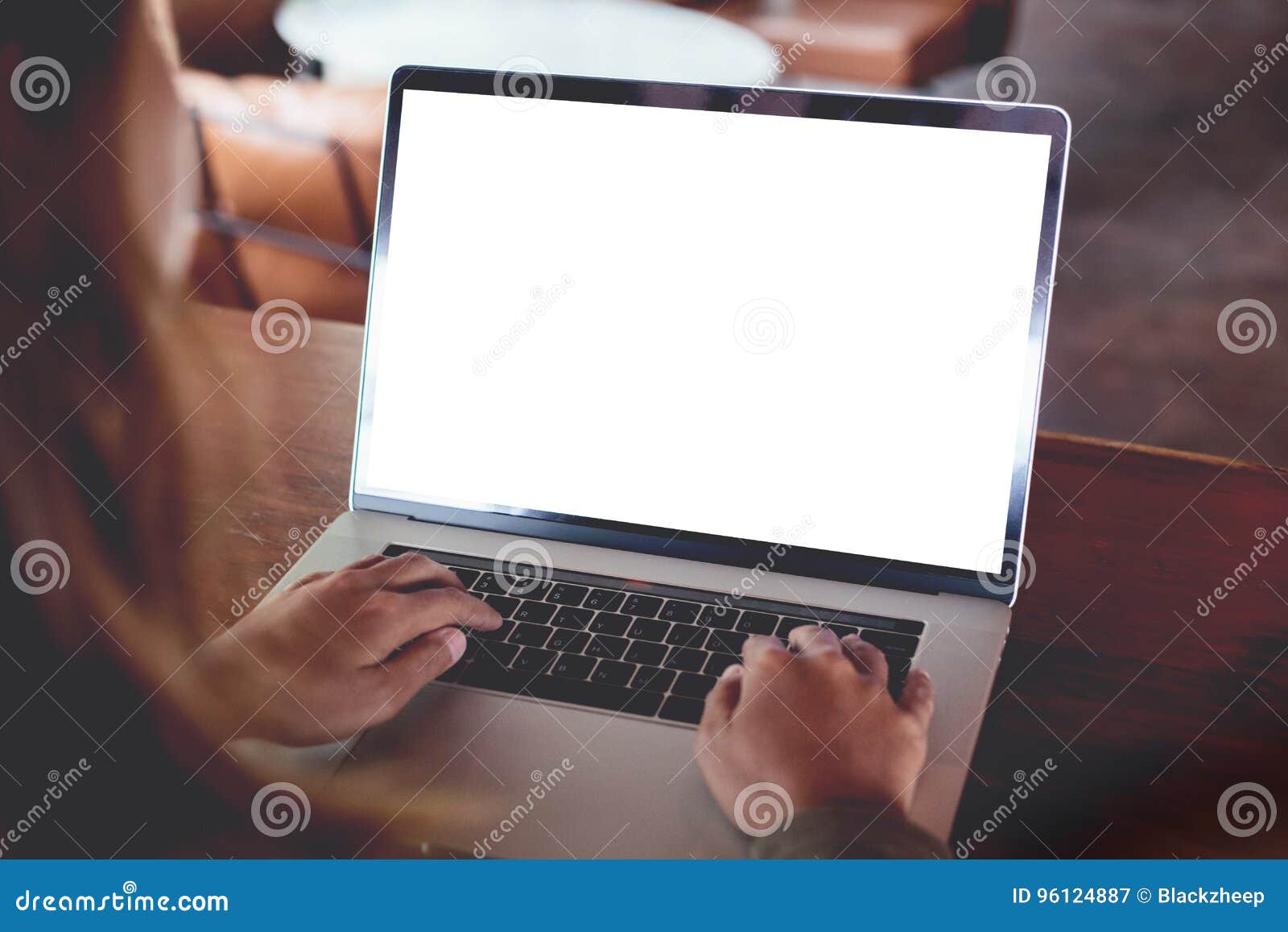 Closeup Woman Typing Laptop Computer Rear View Stock Image - Image of ...