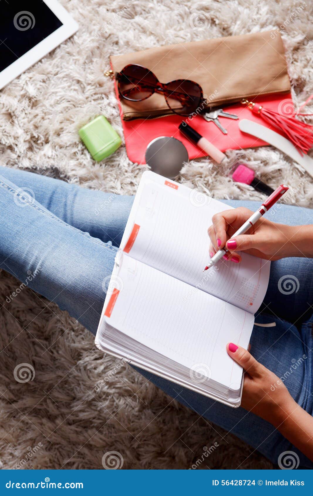 Closeup of a Woman Writing into Her Desk Diary Stock Photo - Image of ...