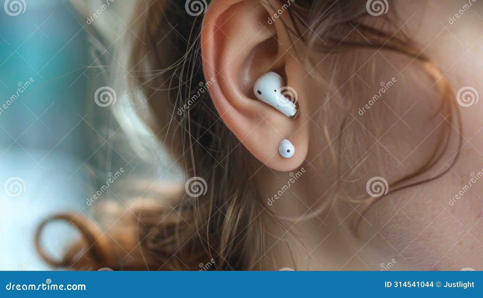 A Closeup of a Womans Ear with Tiny Wireless Earbuds Inserted. the ...
