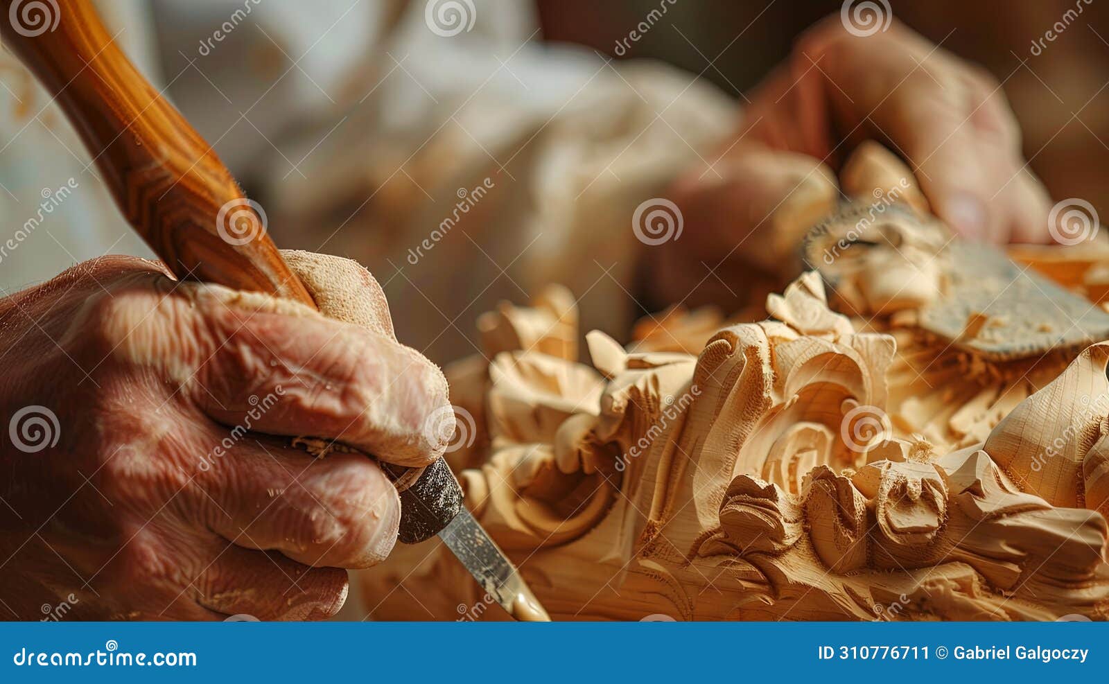Closeup of Wood Carver Hand Making Sculpture with Chisel Stock ...