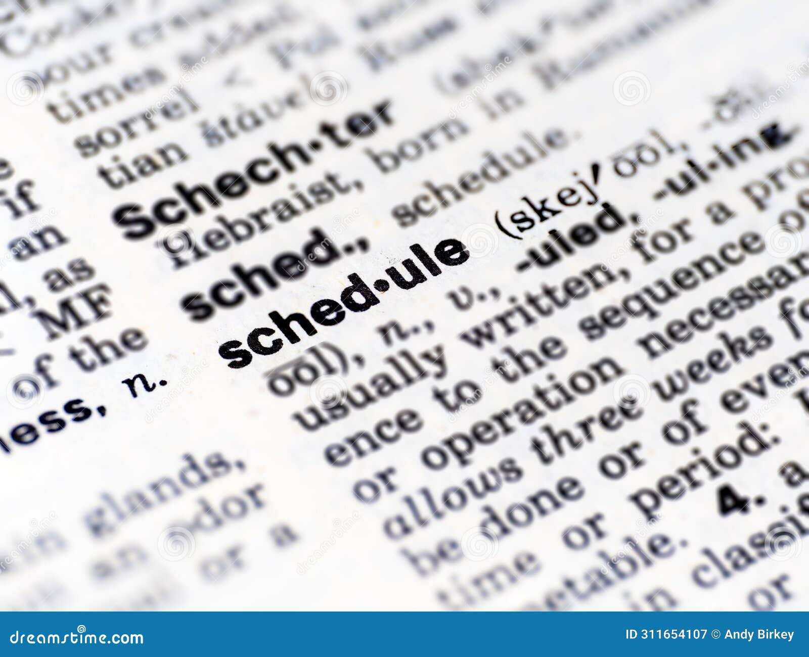 Closeup of the Word Schedule in the Dictionary Stock Image - Image of ...
