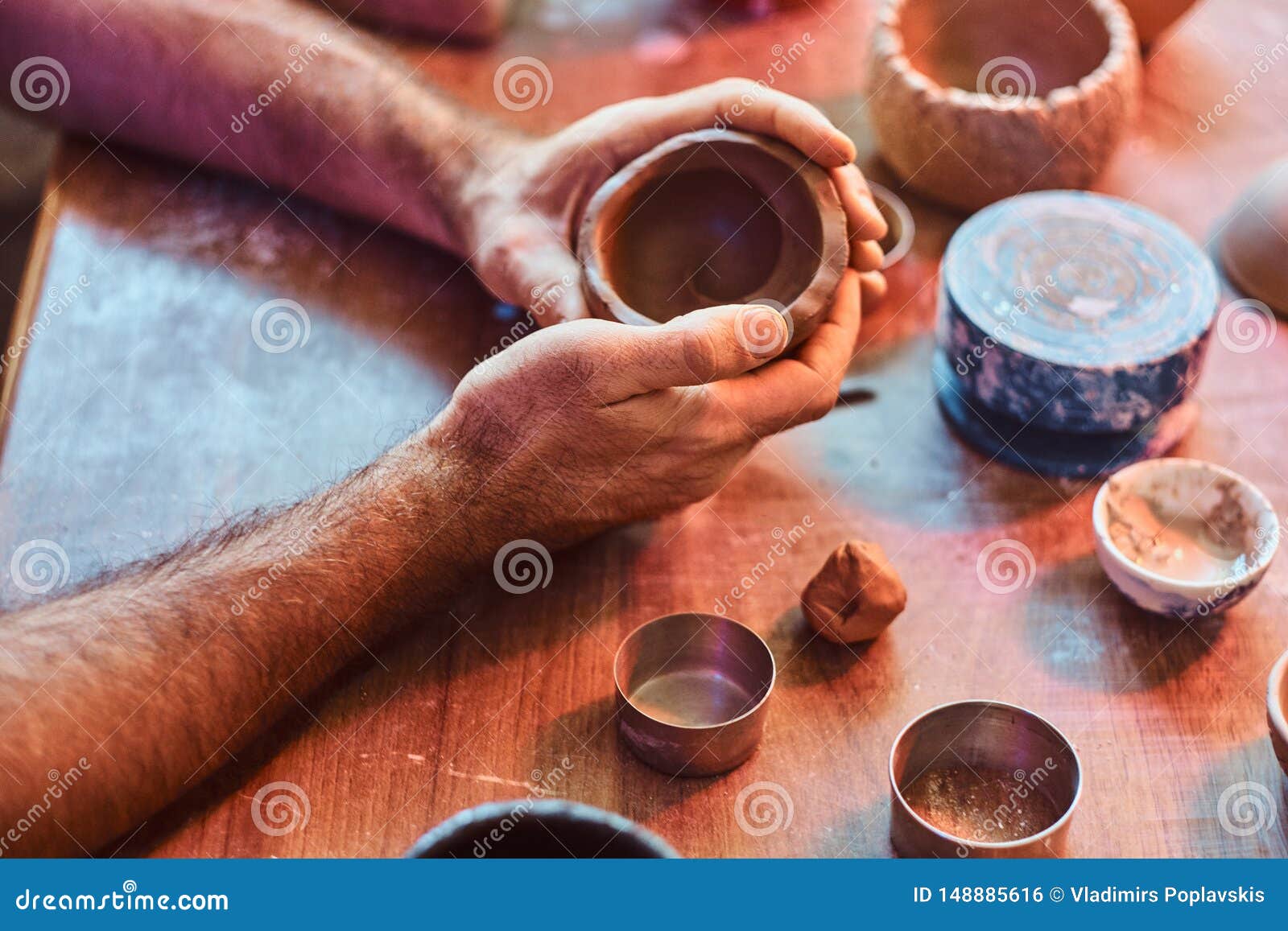 Closeup of Working Process with Clay by Diligent Man. Stock Photo ...
