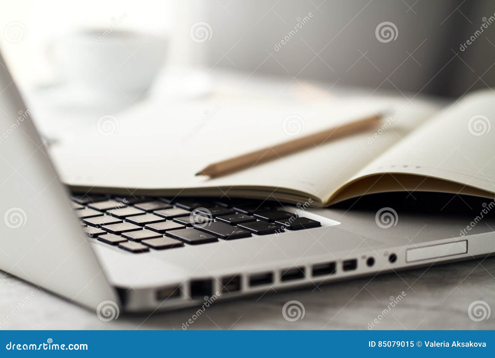 Closeup of Workspace with Modern Creative Laptop, Cup of Coffee Stock ...