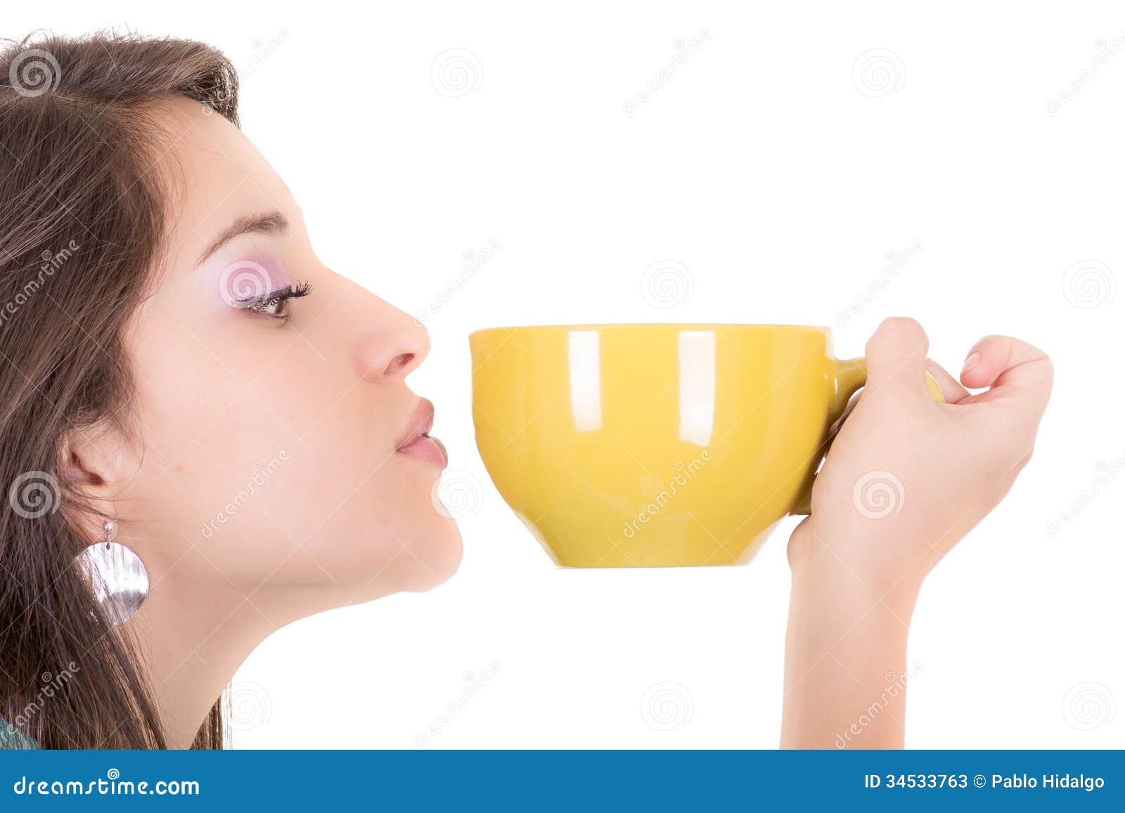 Closeup of Yellow Cup and a Woman Face Stock Image - Image of ...
