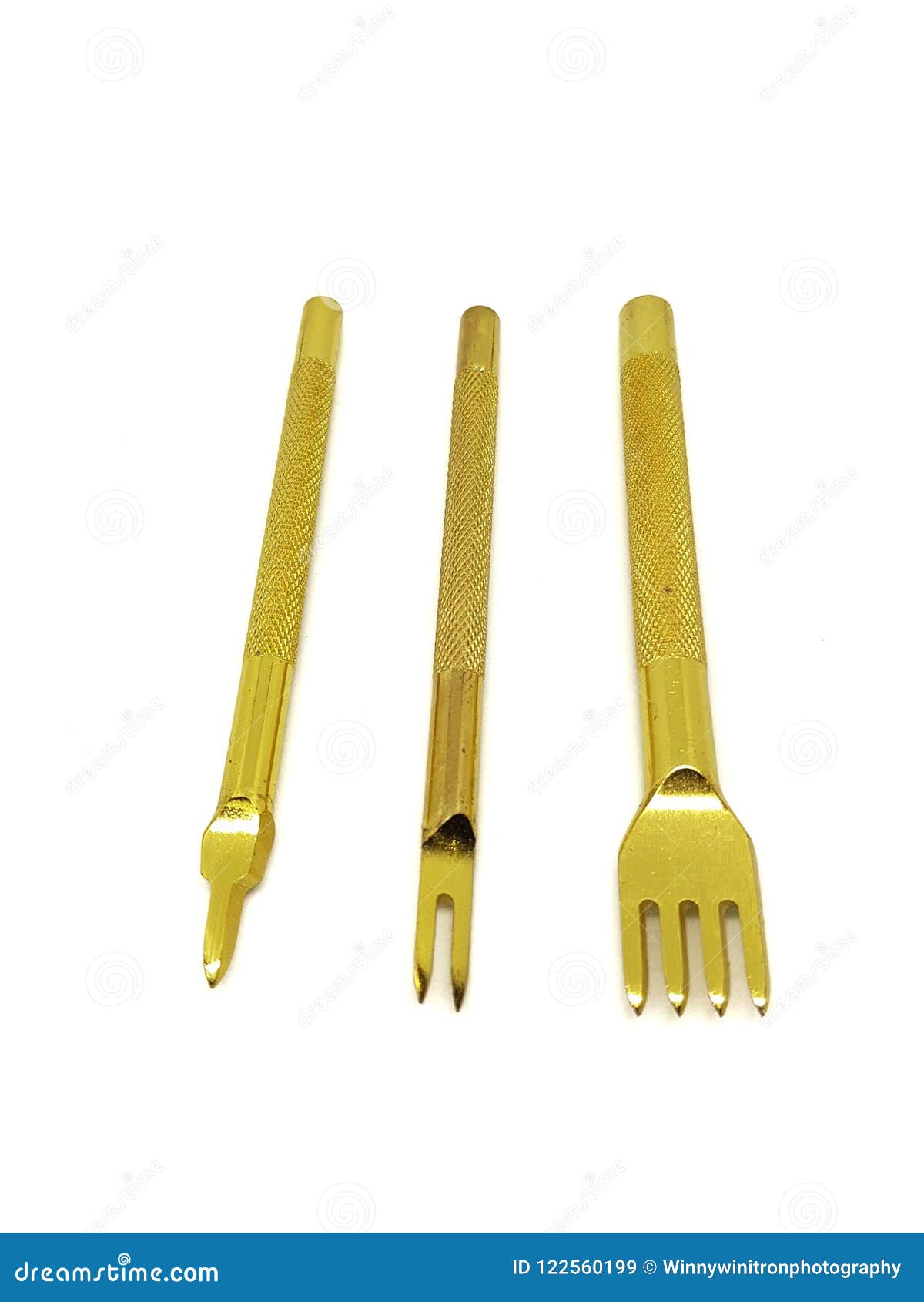 Closeup Yellow Leather Fork Isolated on White Stock Image - Image of ...