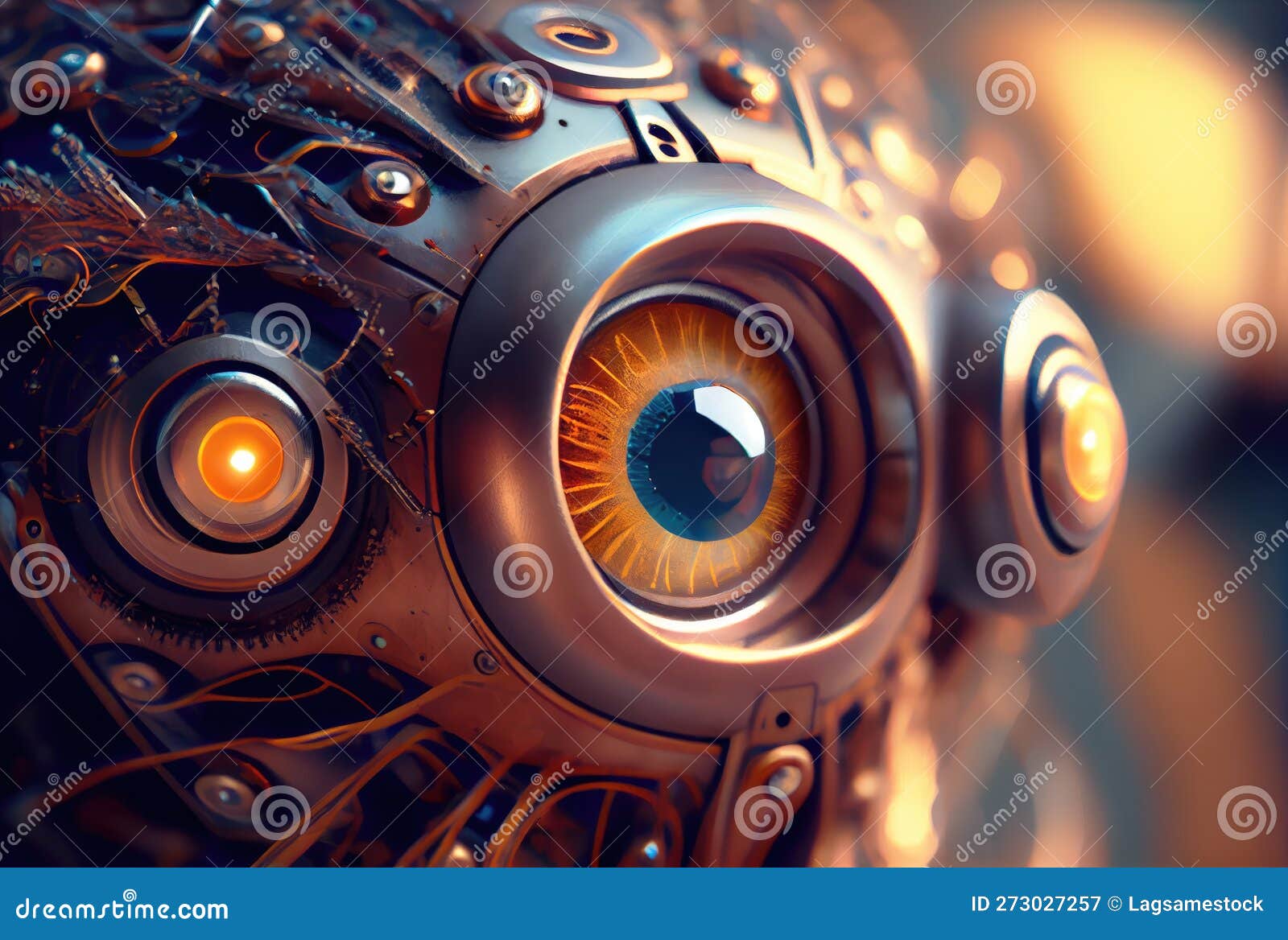 Closeup of Yellow Robot Eyes with Metallic Structure Background ...