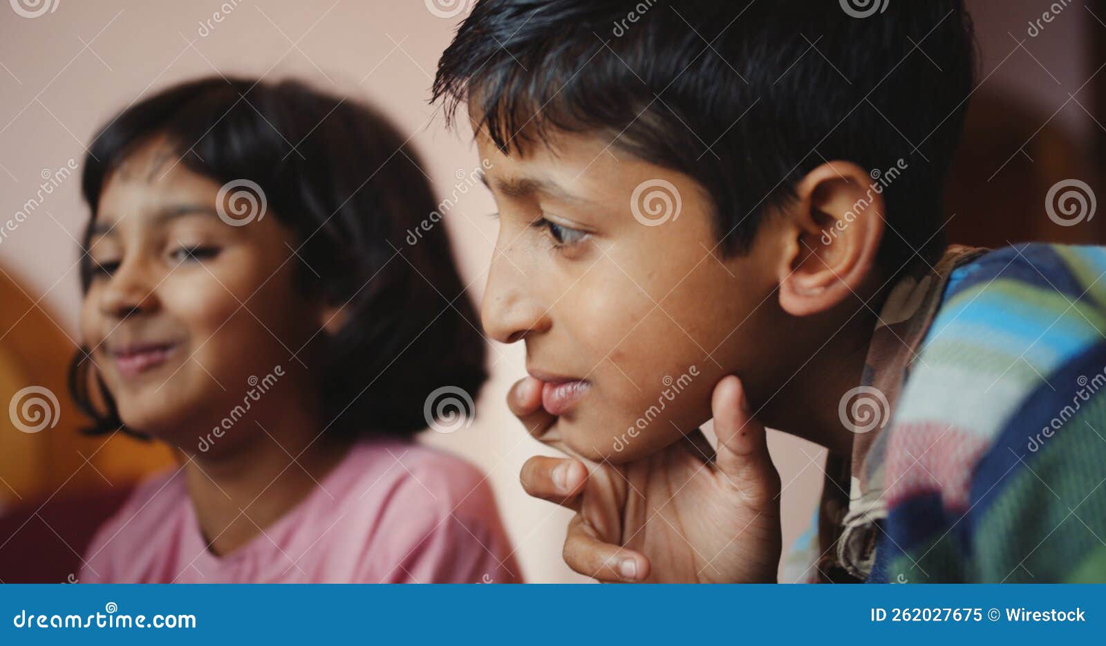 Closeup of the Young Boy& X27;s Thinking Face. Stock Image - Image of ...