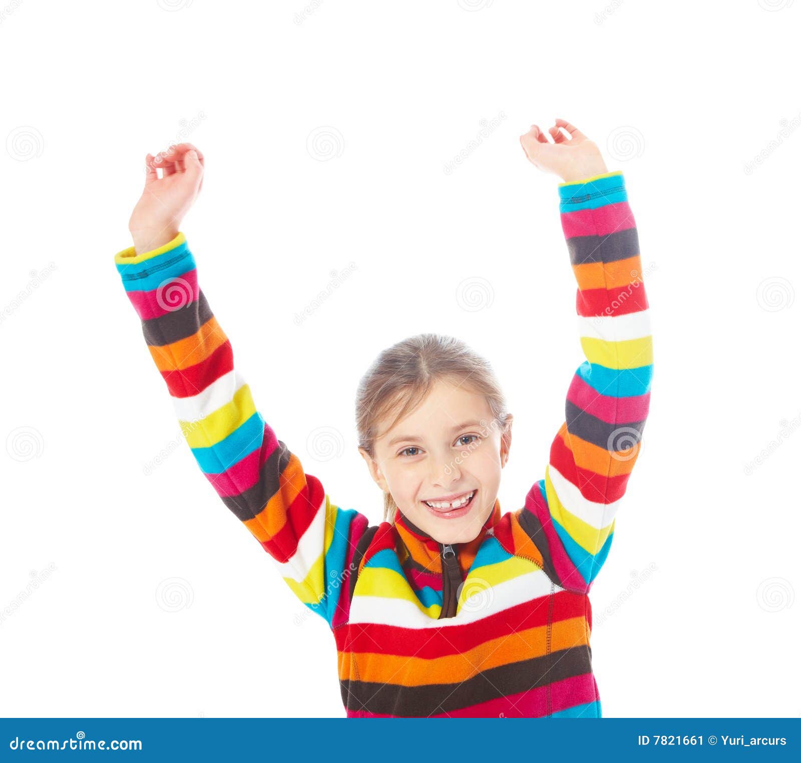 Closeup of Young Girl with Hands Raised Stock Image - Image of human ...