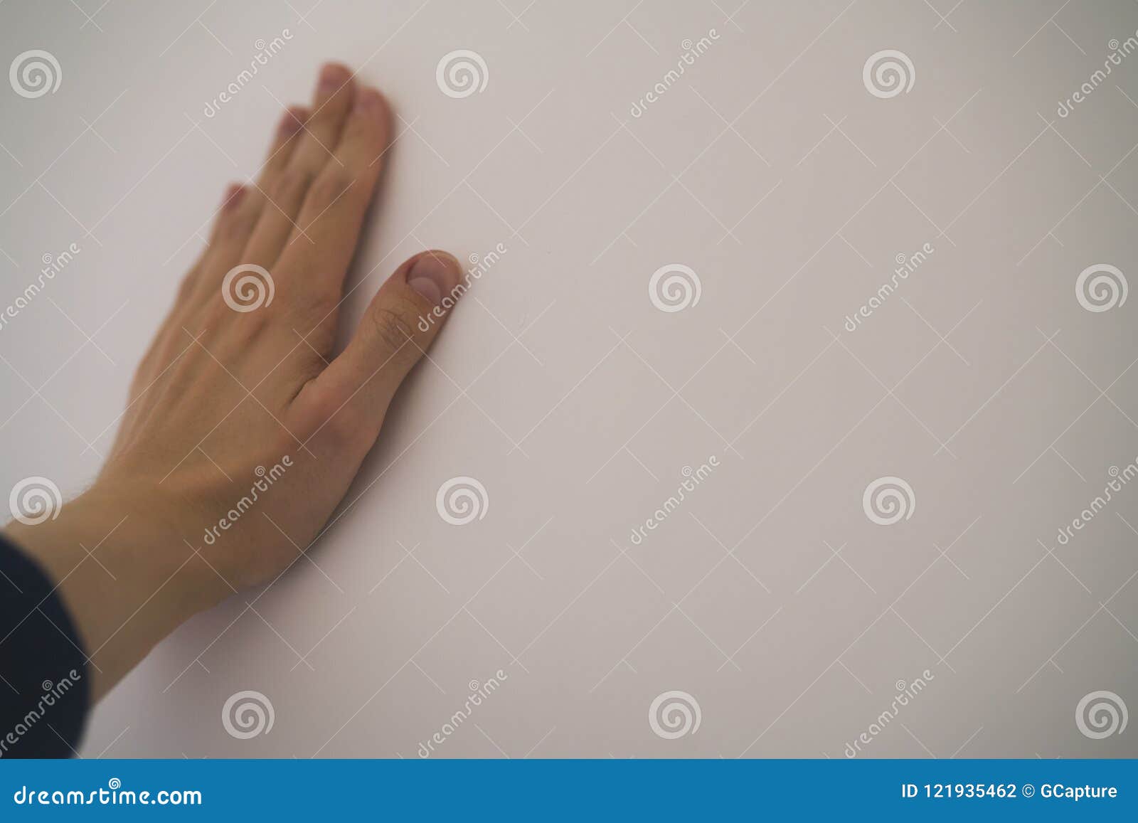 Closeup Young Man Hand Touching Plastered Wall Stock Photo - Image of ...