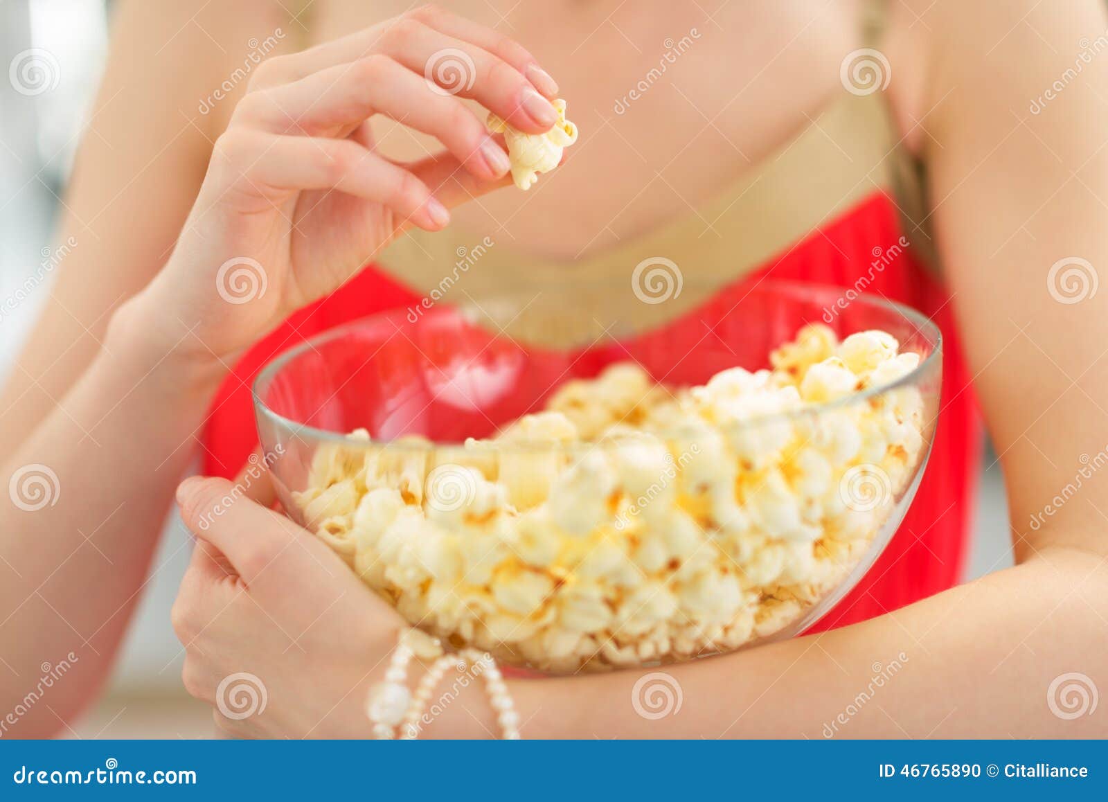 Closeup on Young Woman Eating Popcorn Stock Photo - Image of modern ...