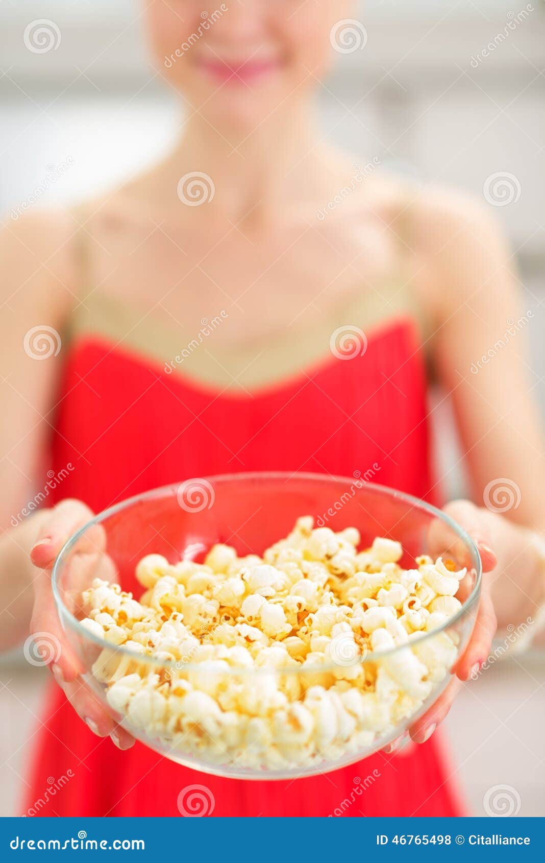 Closeup on Young Woman Giving Popcorn Stock Photo - Image of female ...