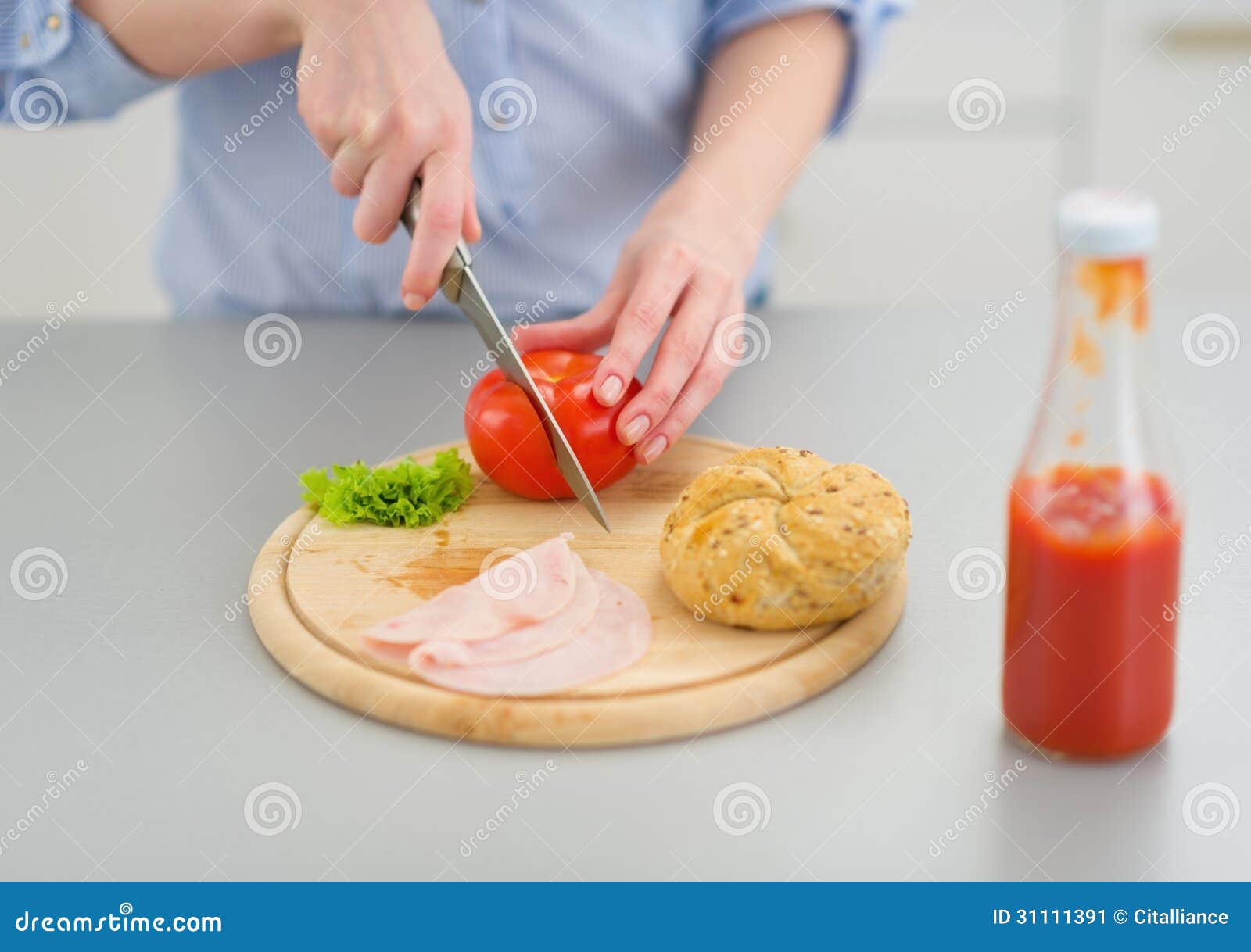 Closeup on Young Woman Making Sandwich in Kitchen Stock Image - Image ...
