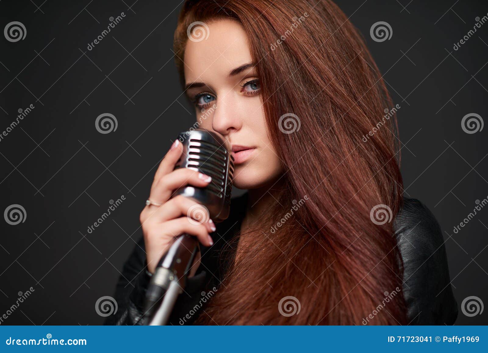 Closeup of Young Woman with Retro Microphone Stock Image - Image of ...