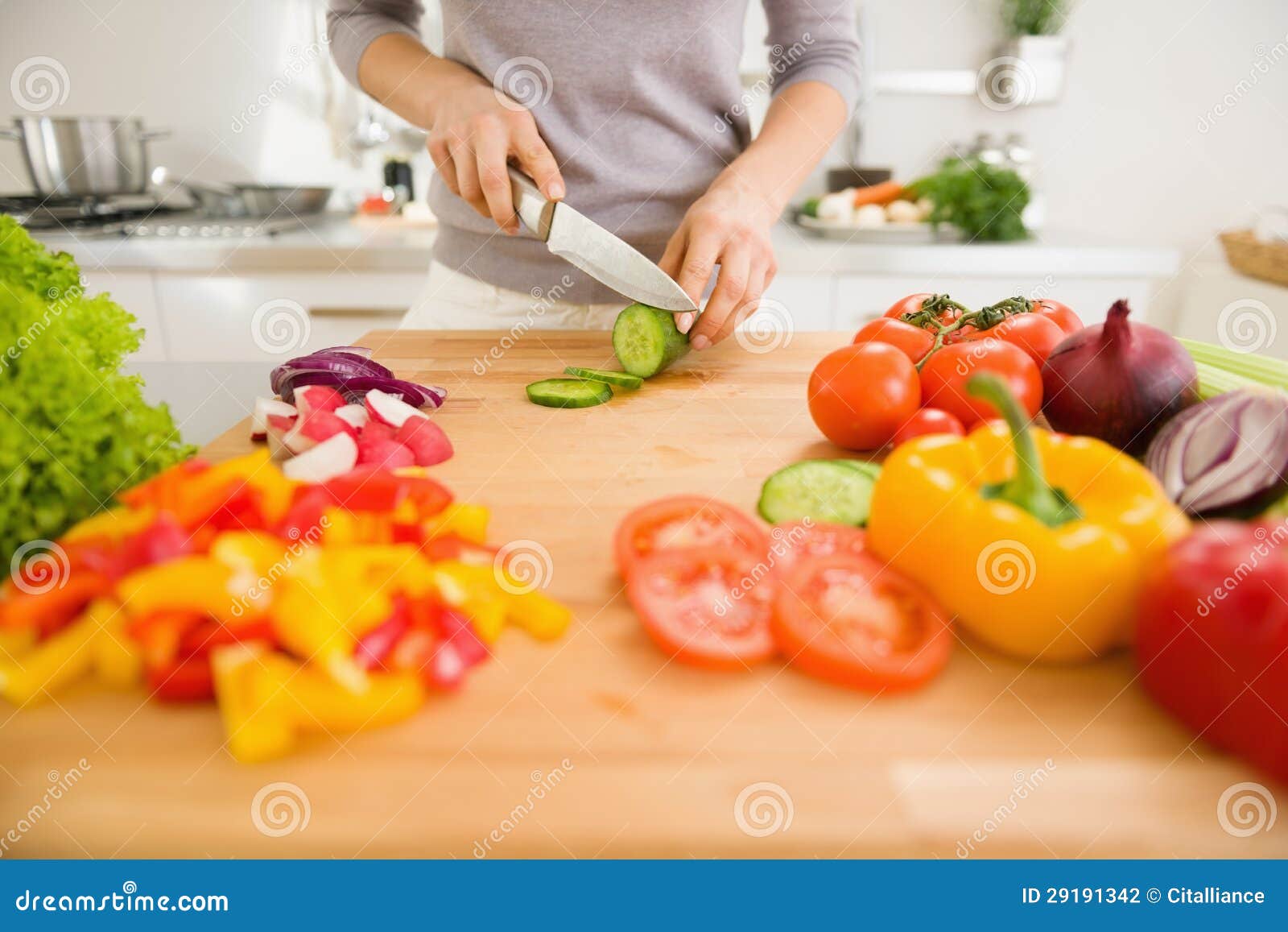 Closeup on Young Woman Slicing Vegetables Stock Photo - Image of food ...