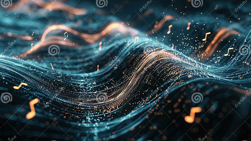 CloseupA Dynamic Wireframe Mesh Composition of Musical Notes and Sound ...