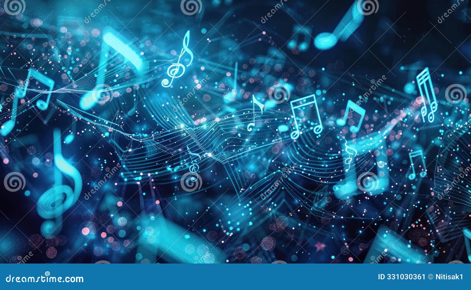 CloseupA Dynamic Wireframe Mesh Composition of Musical Notes and Sound ...