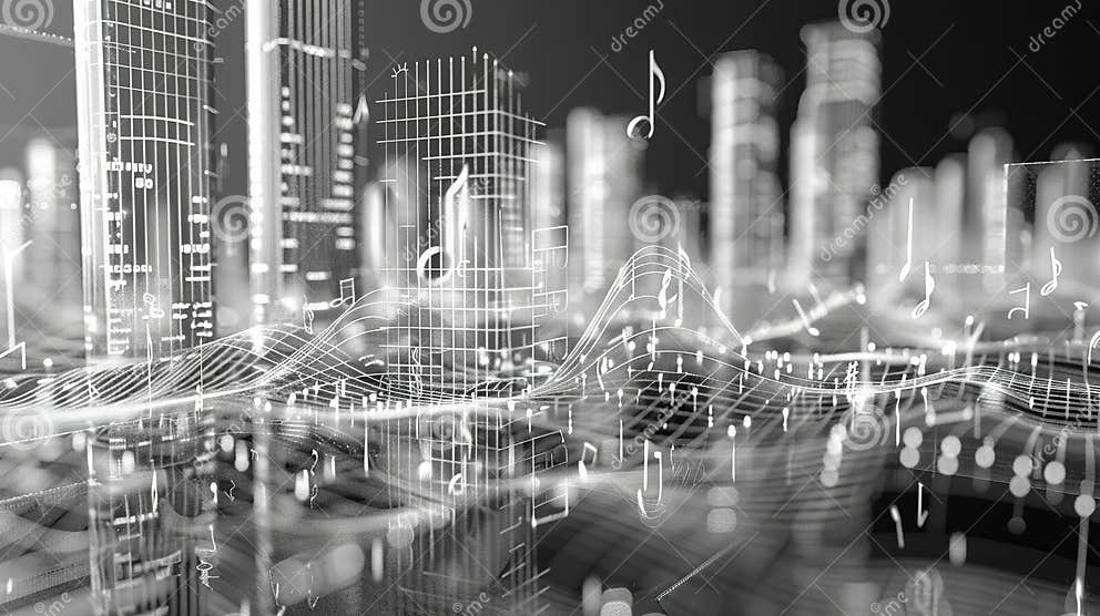 CloseupA Dynamic Wireframe Mesh Composition of Musical Notes and Sound ...