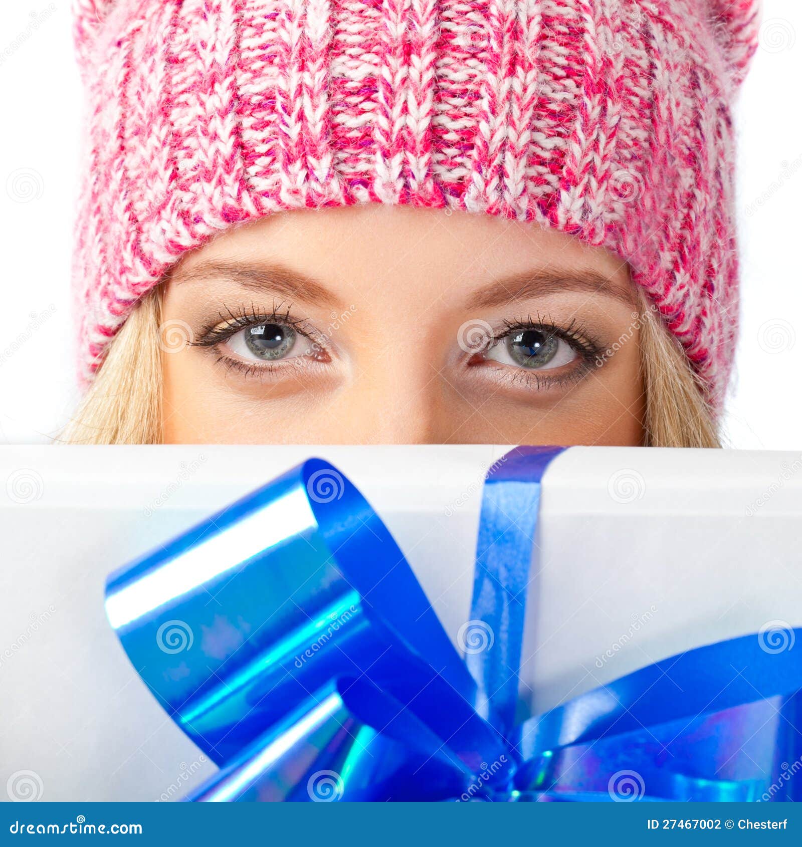 Closeupkvinnaframsida Som Slitage Den Rosa Hatten Arkivfoto - Bild av ...