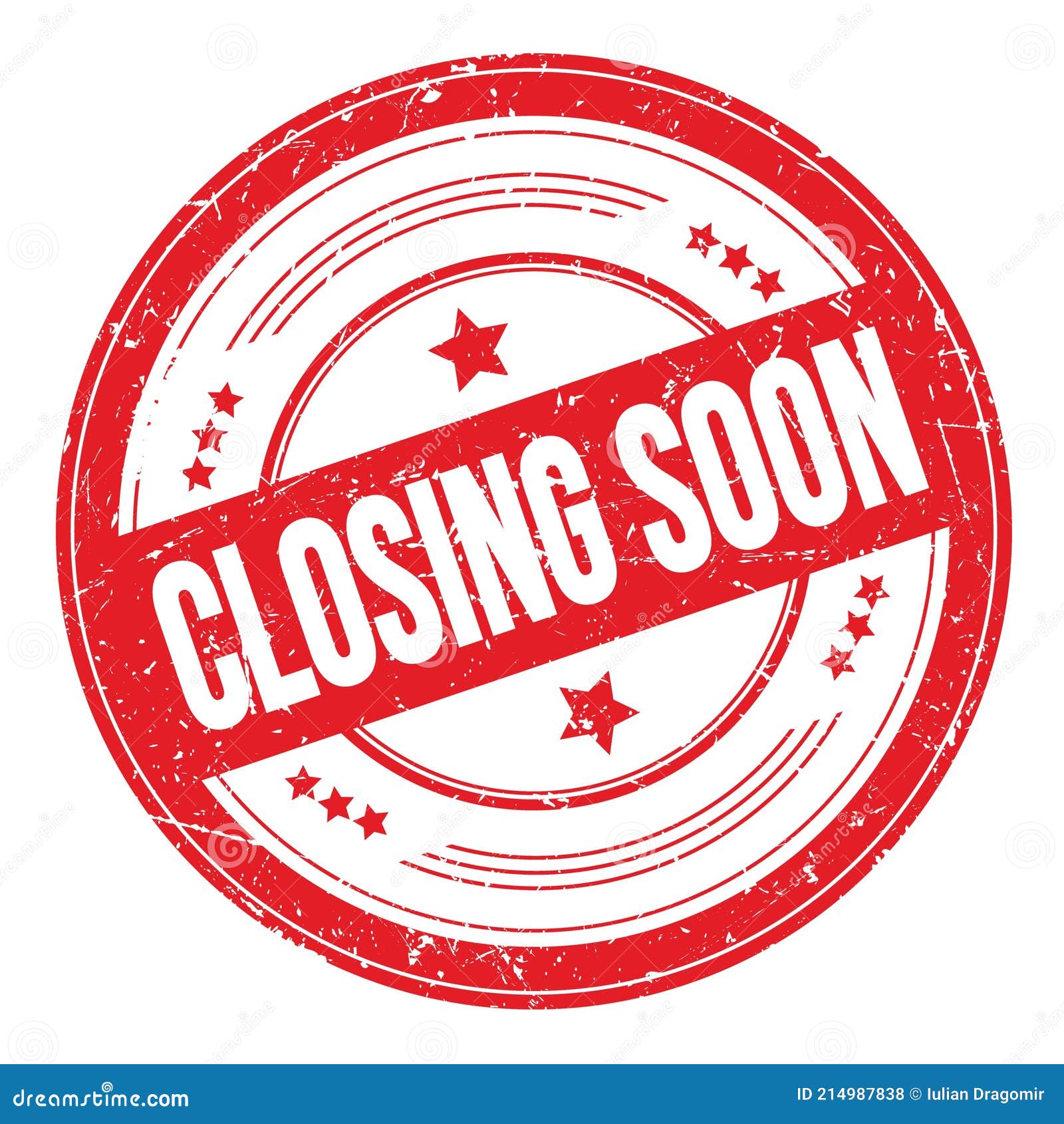 CLOSING SOON Text on Red Round Grungy Stamp Stock Illustration ...