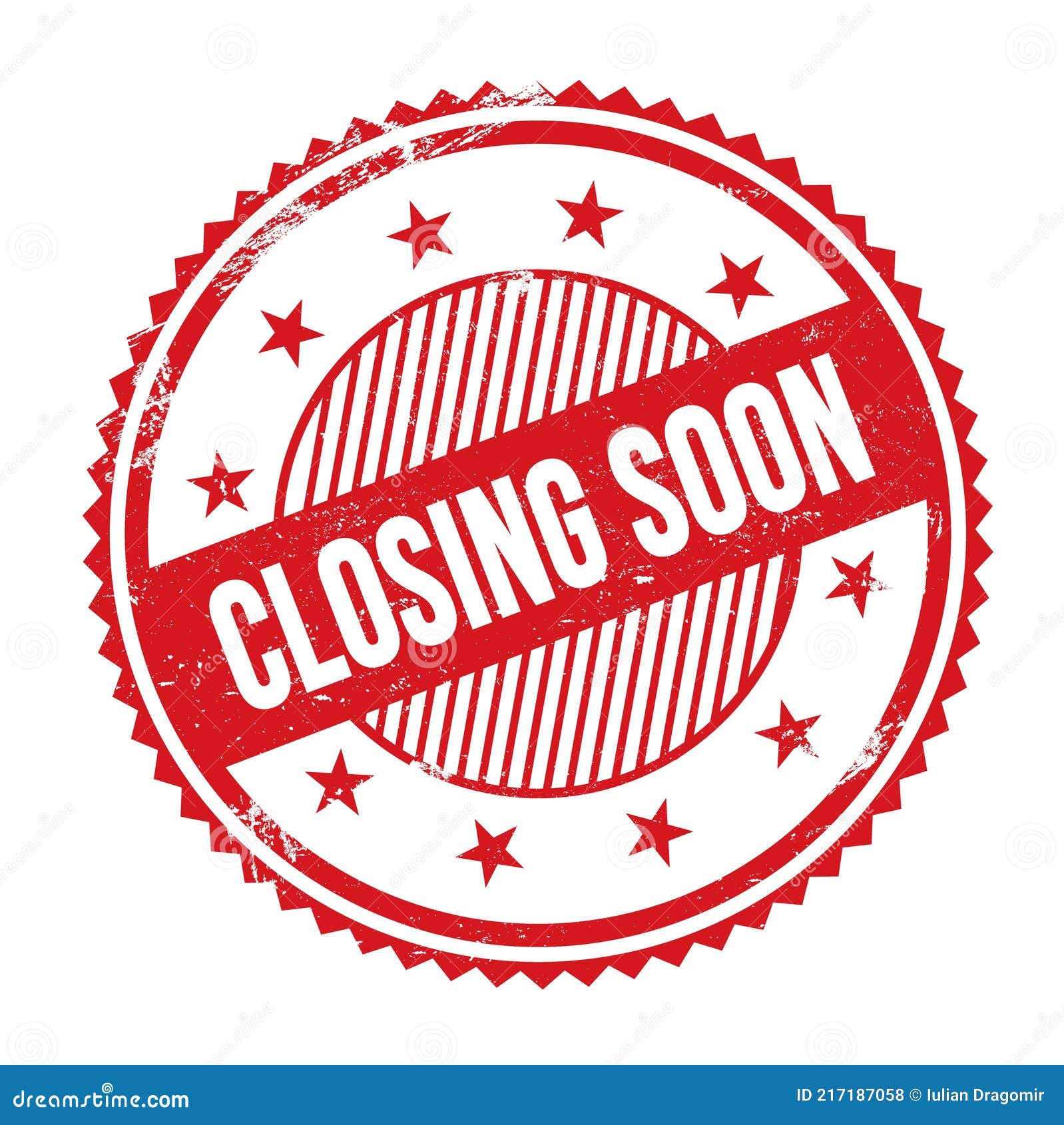 CLOSING SOON Text Written on Red Grungy Round Stamp Stock Illustration ...