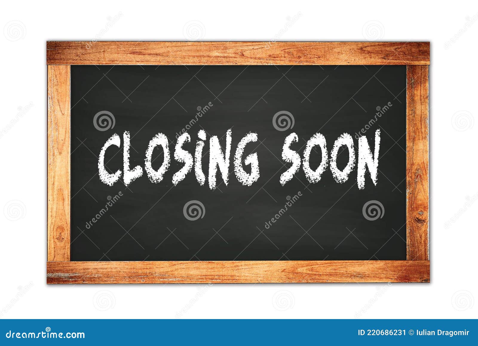 CLOSING SOON Text Written on Wooden Frame School Blackboard Stock ...
