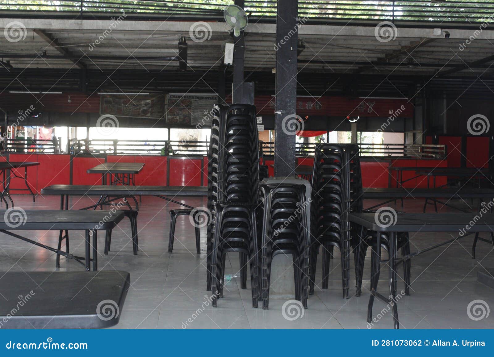 Bar and Grill Restaurant Table and Plastic Chair Layer Up Arrange Stock ...
