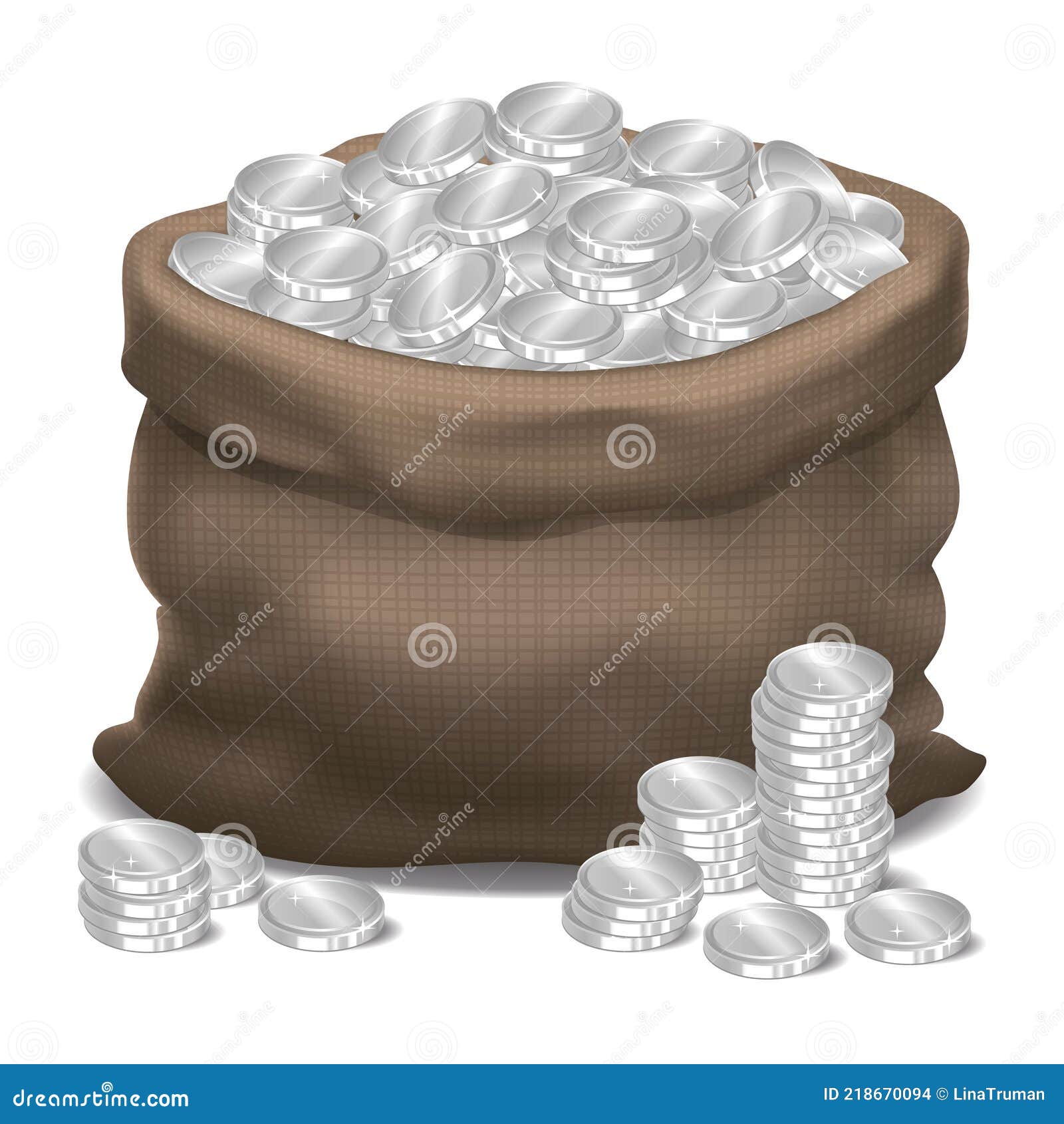 Cloth Bag Full of Silver Coins. Vector Illustration Stock Vector ...