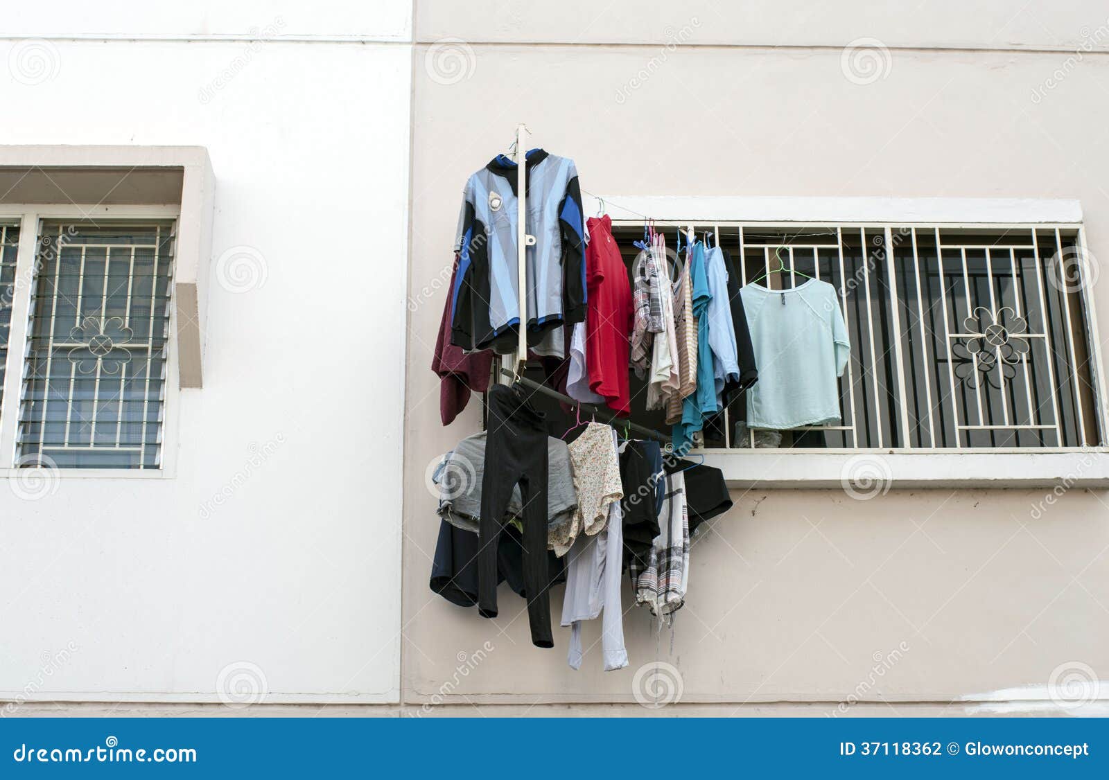 Cloth Drying Outside Apartment Window Stock Photo - Image of outdoors ...