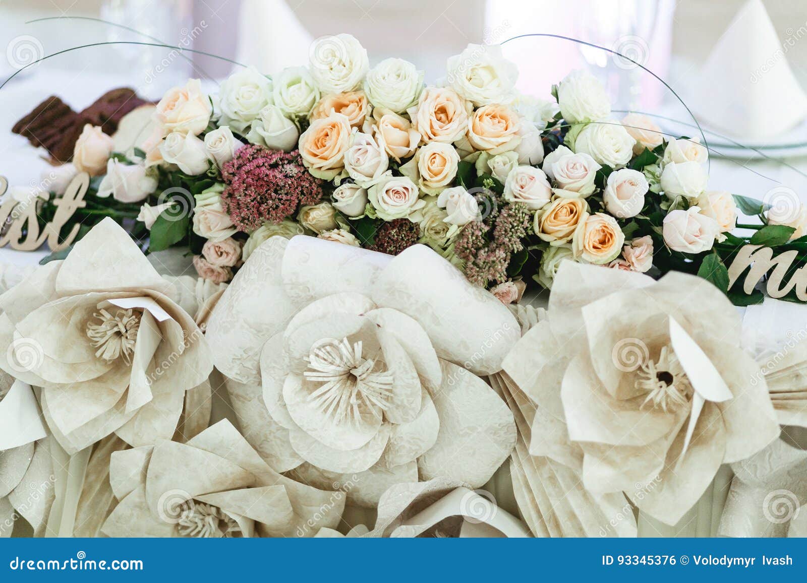 Cloth Flowers Hang Under the Natural One on the Dinner Table Stock ...