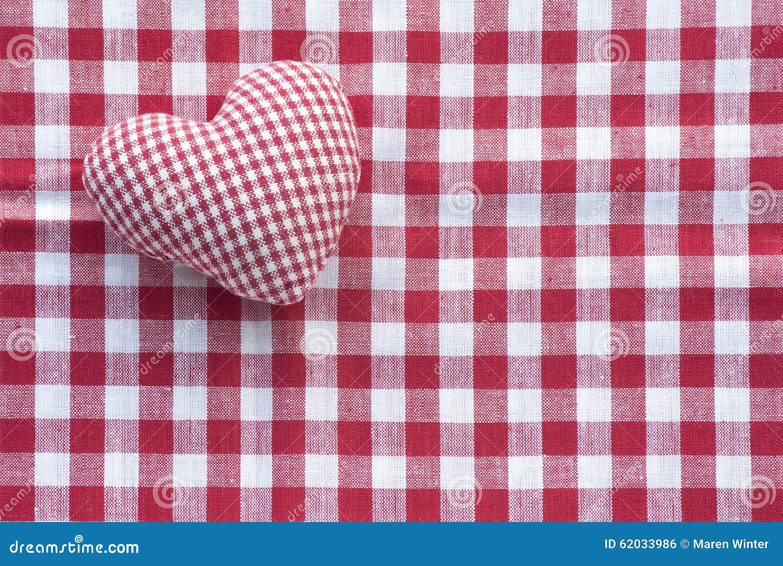Cloth Heart from Checked Pattern Fabric on a Red and White Check Stock ...