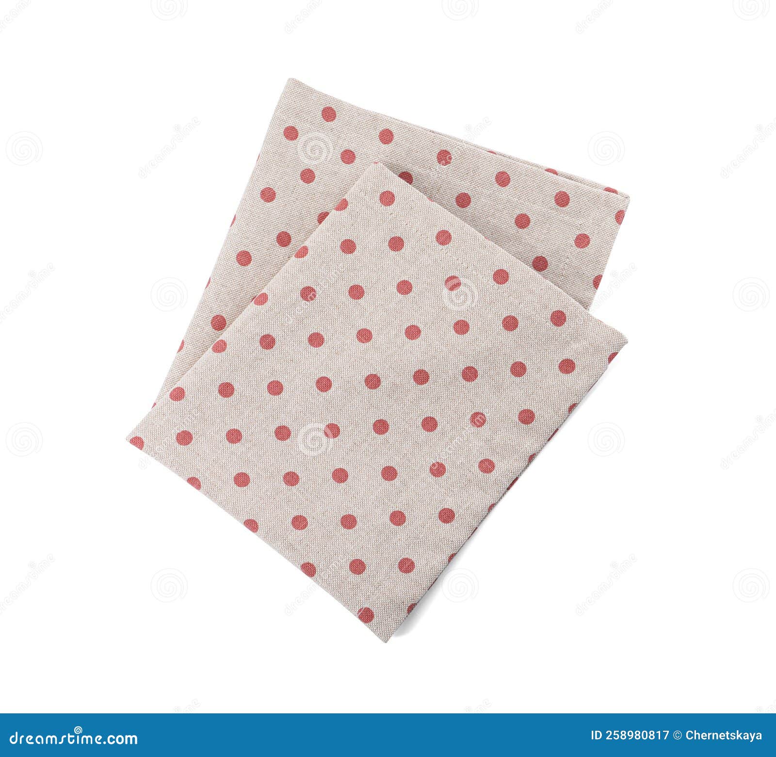 Cloth Kitchen Napkin with Polka Dot Pattern Isolated on White, Top View ...