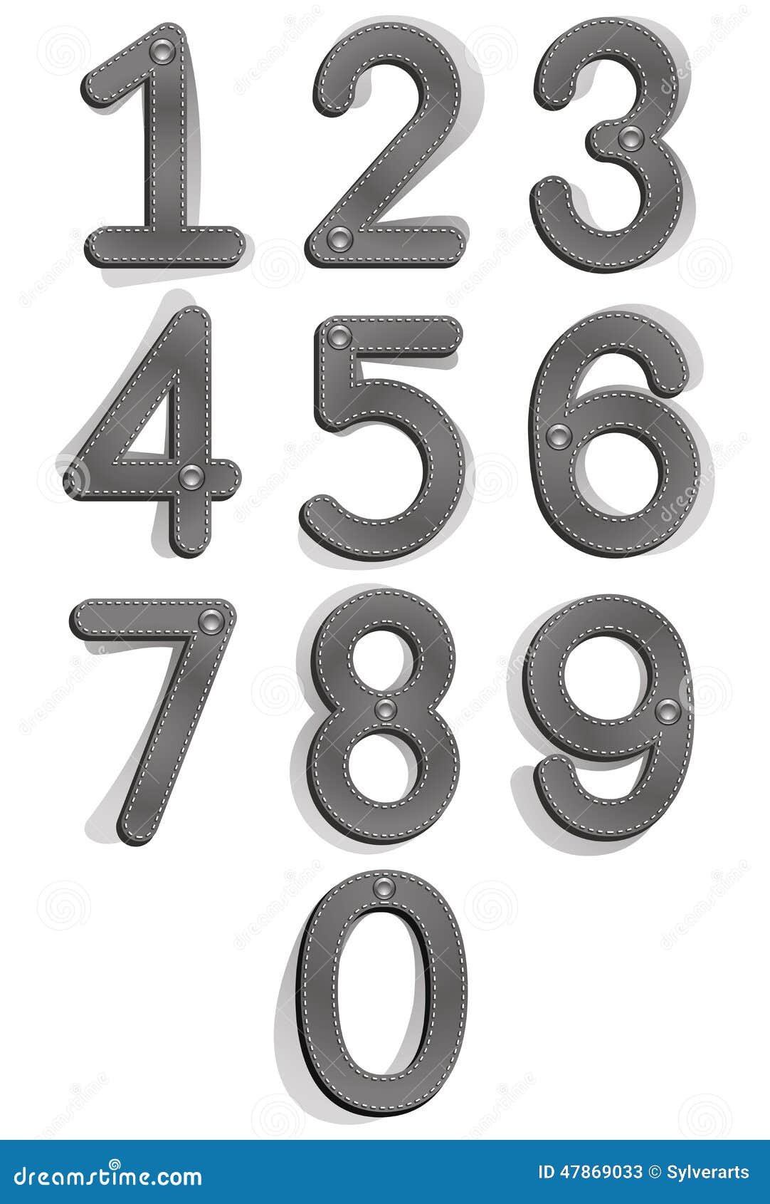 Cloth Style Numbers with Seams and Buttons. Stock Vector - Illustration ...
