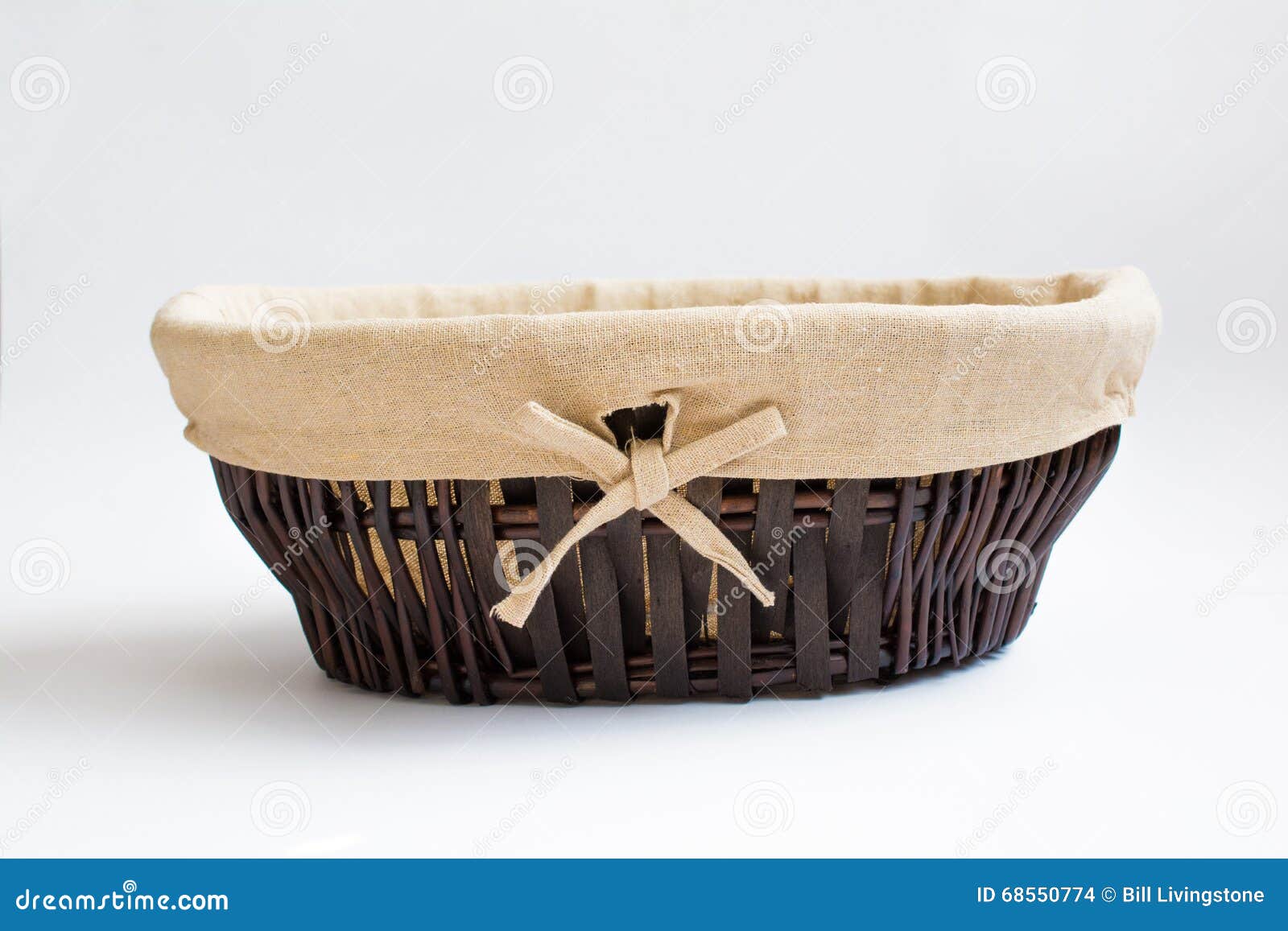 Cloth and Wicker Oval Basket Front View Stock Photo - Image of craft ...