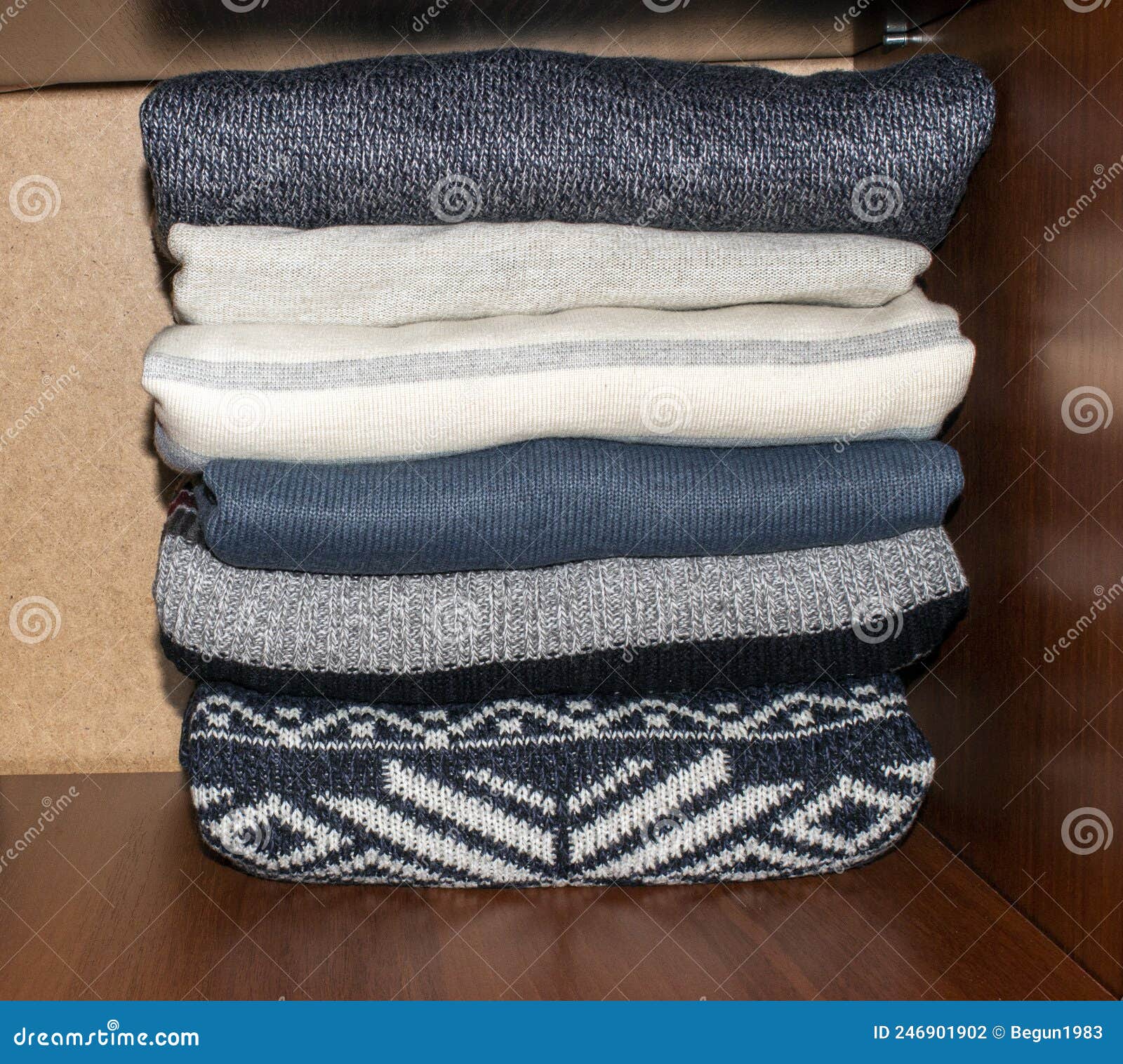 The Clothes are Beautifully Folded in the Closet.the Clothes are Neatly ...