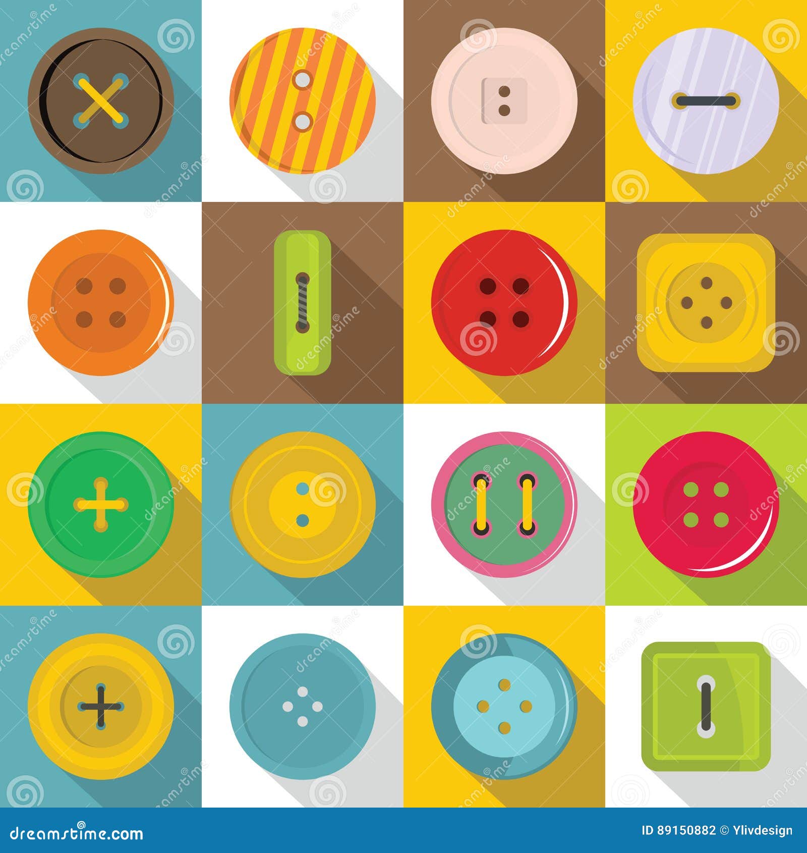Clothes Button Icons Set, Flat Style Stock Vector - Illustration of ...