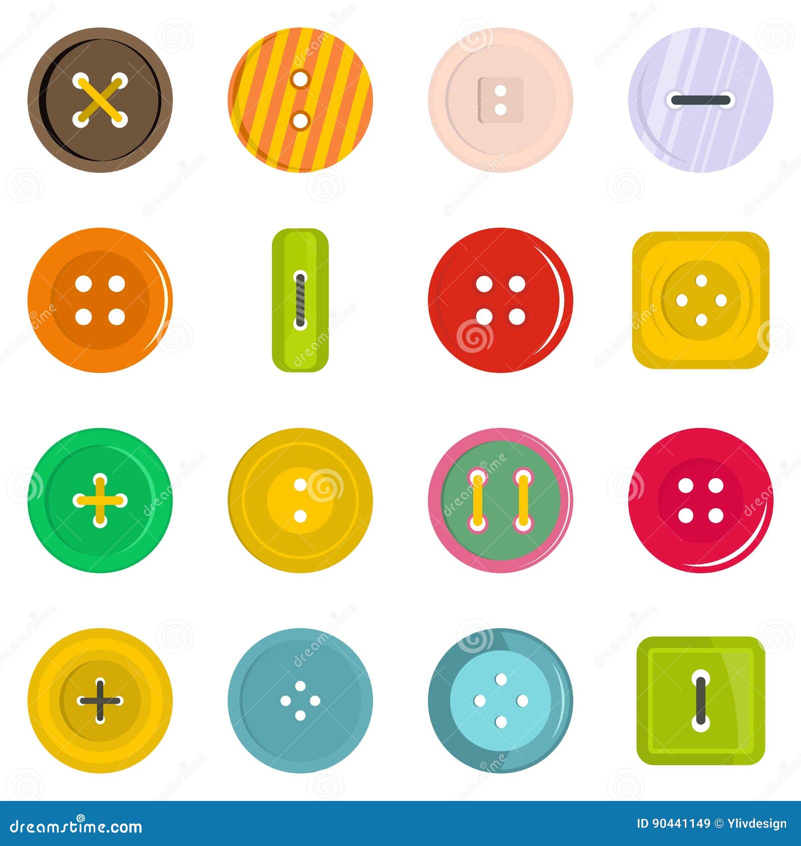 Clothes Button Icons Set in Flat Style Stock Vector - Illustration of ...