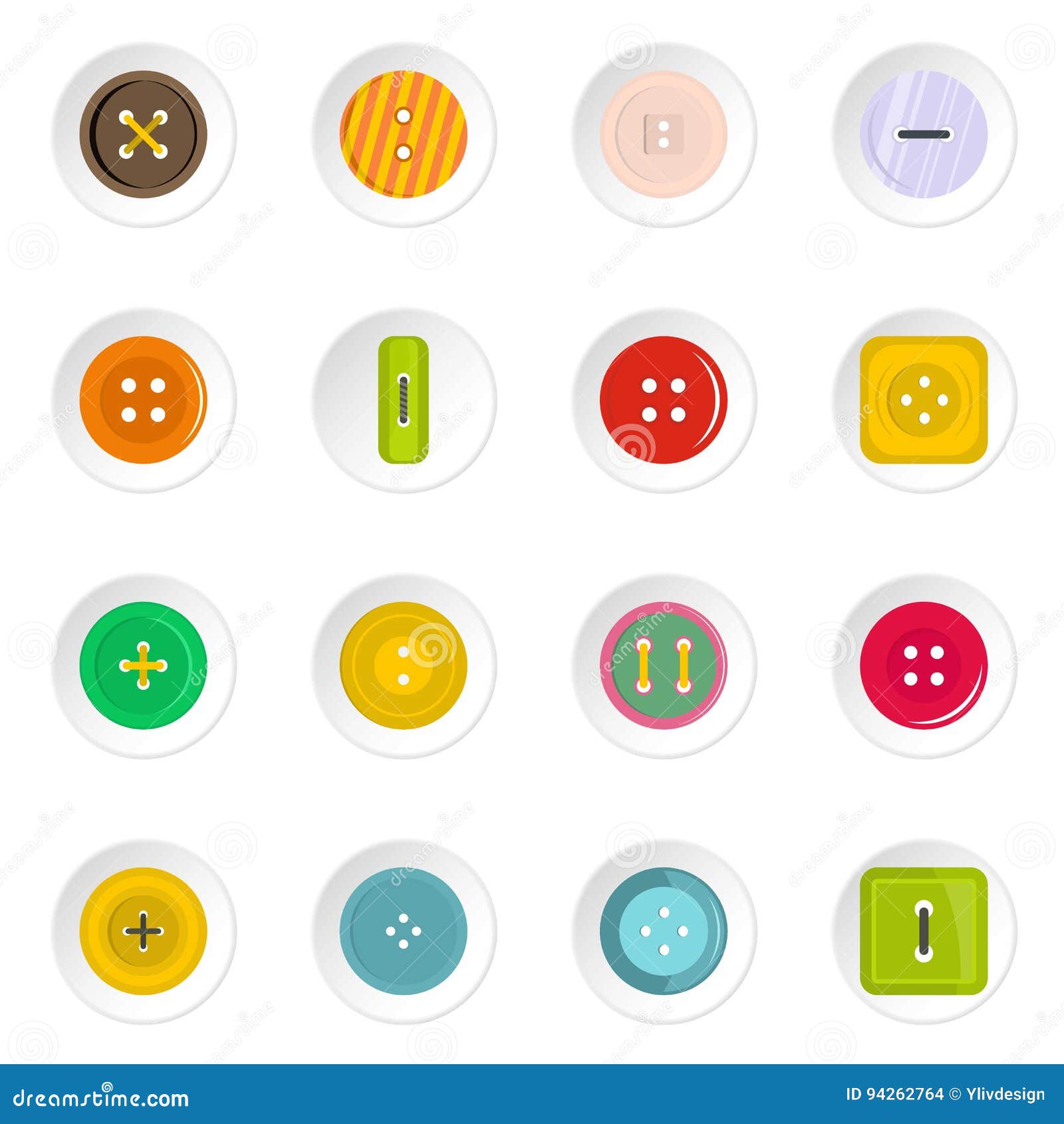 Clothes Button Icons Set in Flat Style Stock Vector - Illustration of ...
