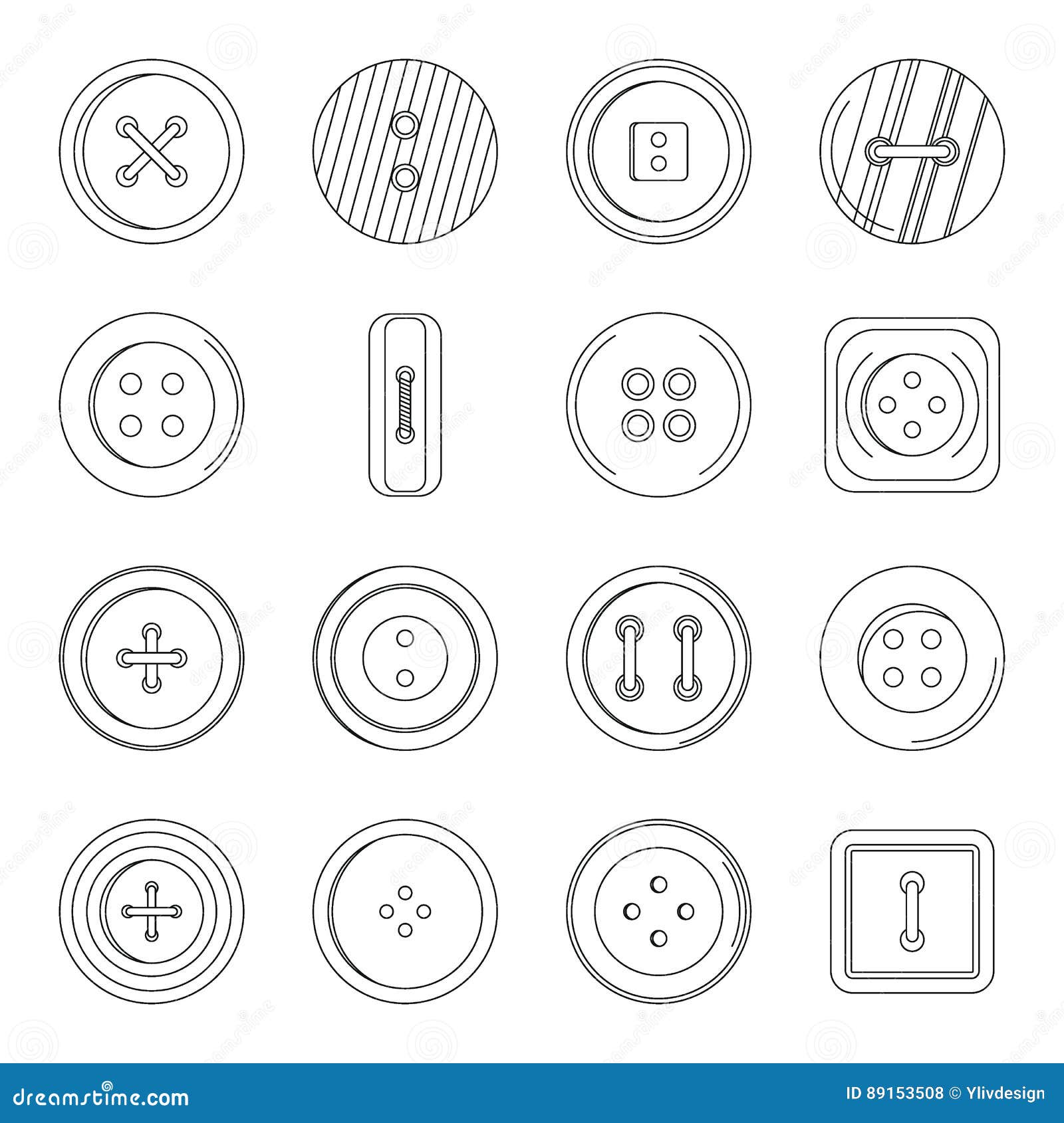 Clothes Button Icons Set, Outline Style Stock Vector - Illustration of ...