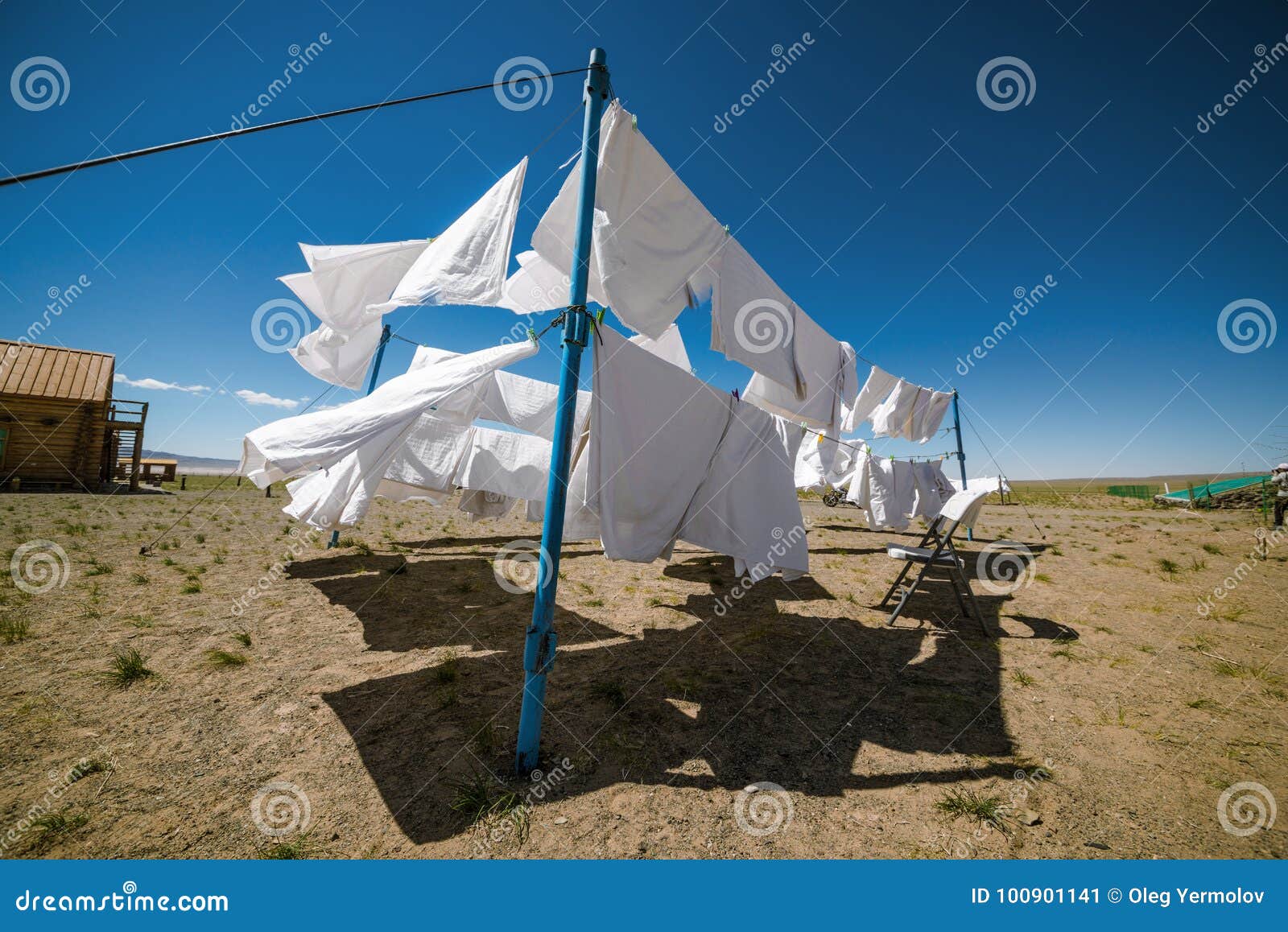 Clothes on Clotheslines in Field Stock Image - Image of outdoor ...
