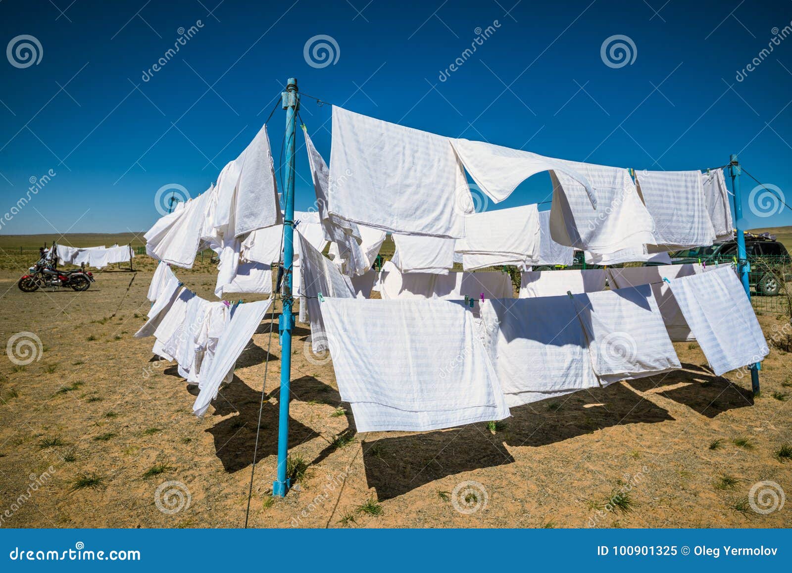 Clothes on Clotheslines in Field Stock Image - Image of nature, country ...
