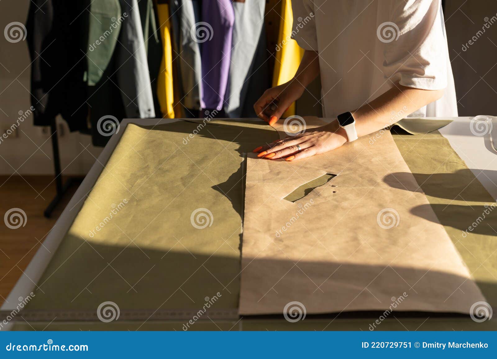 Clothes Collection Tailoring: Dressmaker Draft Pattern on Textile ...