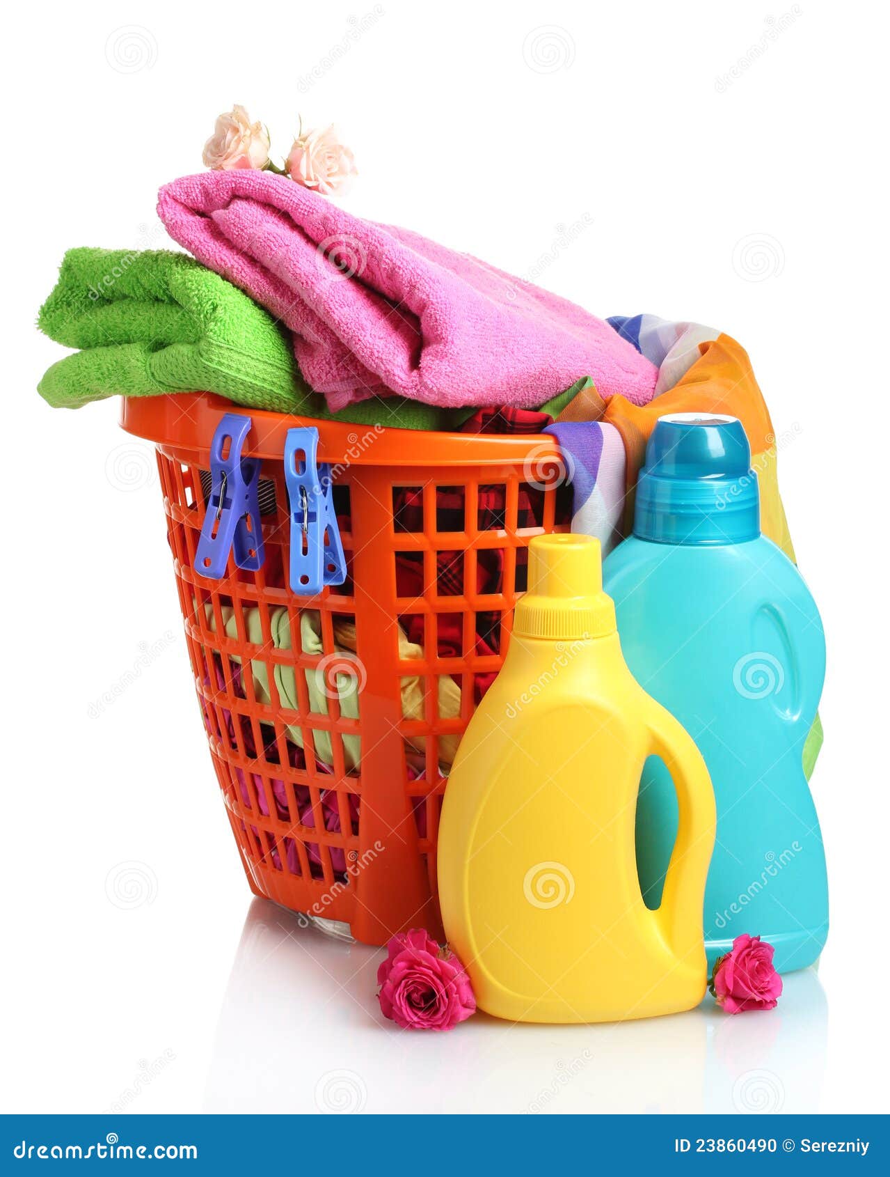 Clothes with Detergent in Orange Plastic Basket Stock Photo - Image of ...