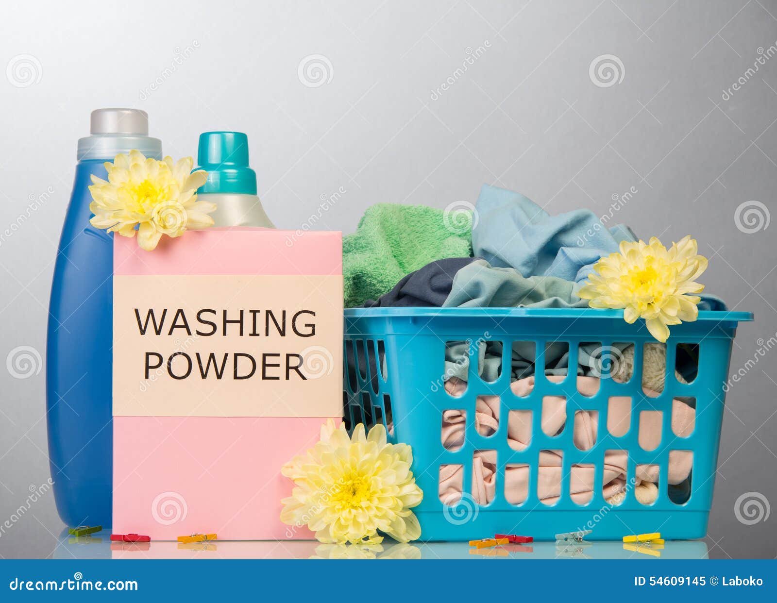 Clothes with Detergent and Washing Powder Stock Image - Image of ...