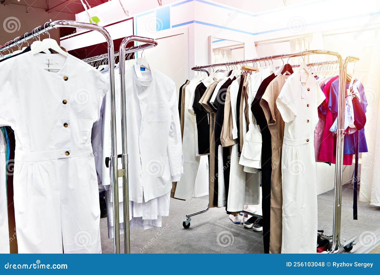 Clothes for Doctors in Store Stock Photo - Image of medic, clothing ...