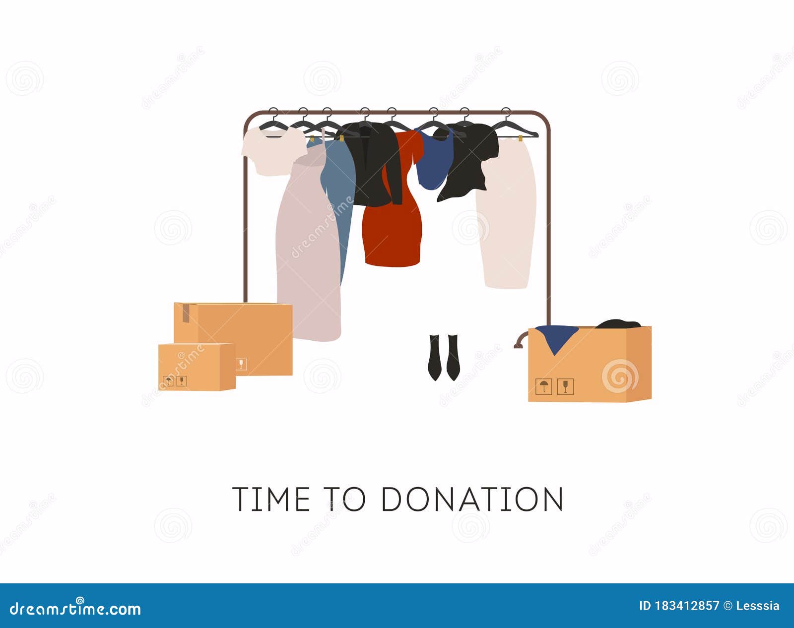 Clothes Donation. Boxes Full Of Clothes. Vector Concept Illustrations ...