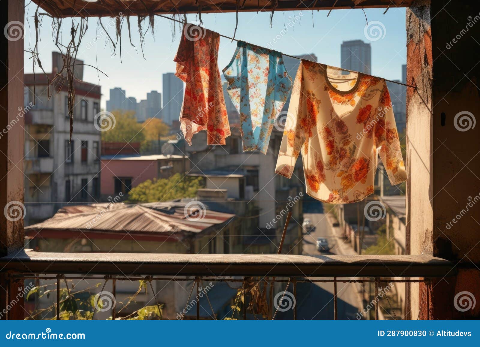 Clothes Drying on a Balcony with City View Stock Photo - Image of ...