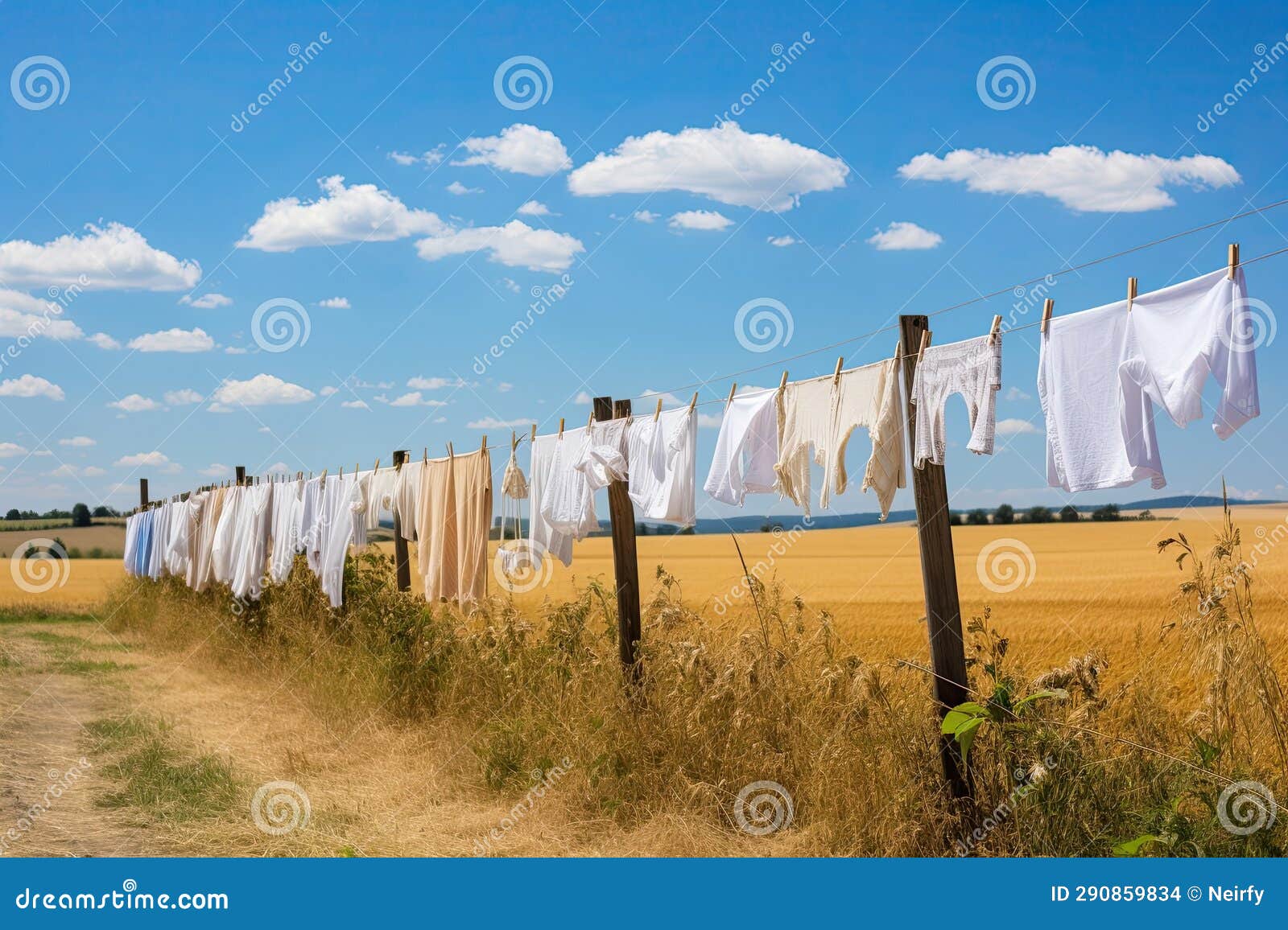 Clothes Drying on Clotheline Stock Photo - Image of outdoors, plant ...
