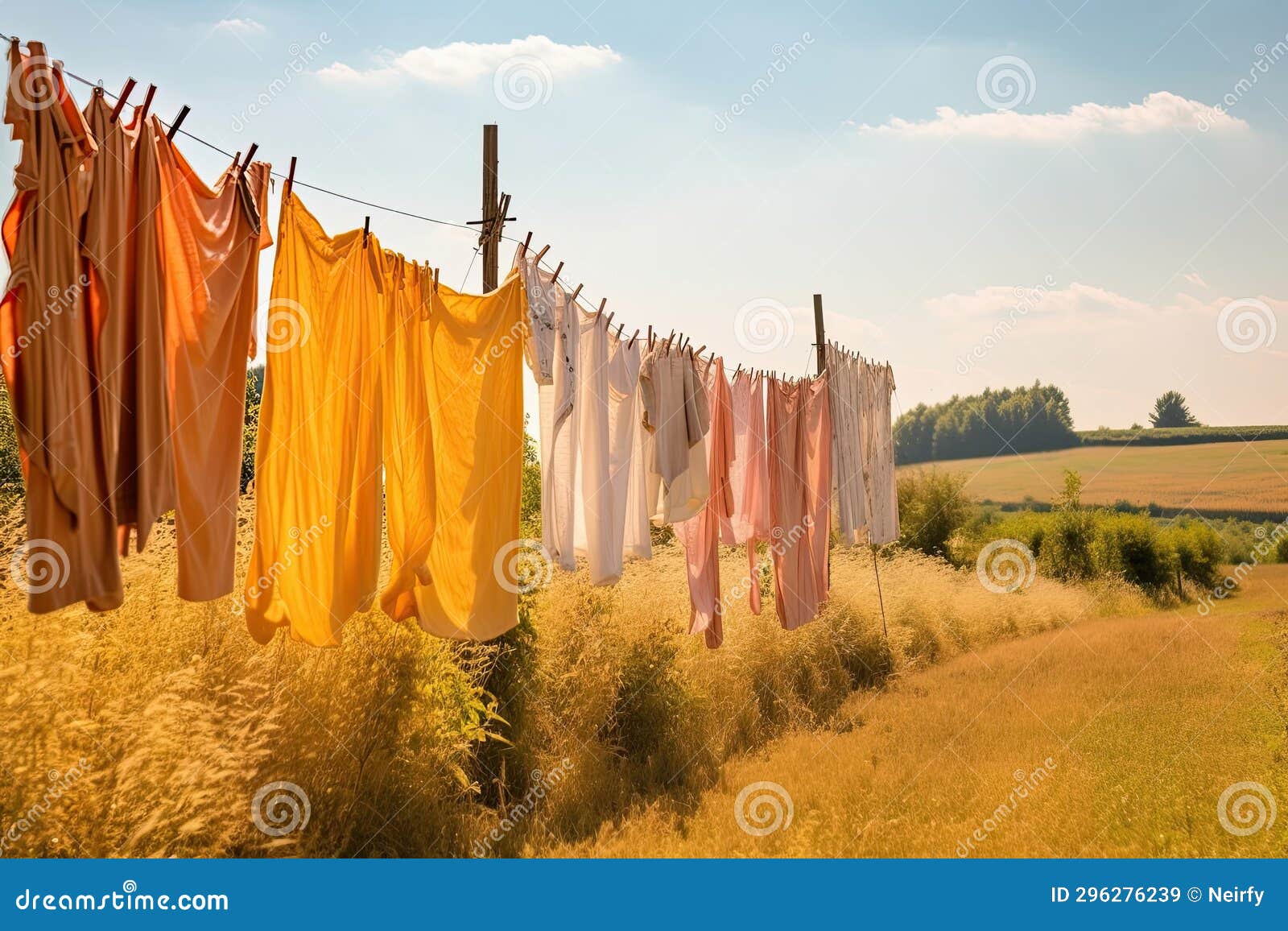 Clothes Drying on Clotheline Stock Image - Image of outdoors, lawn ...